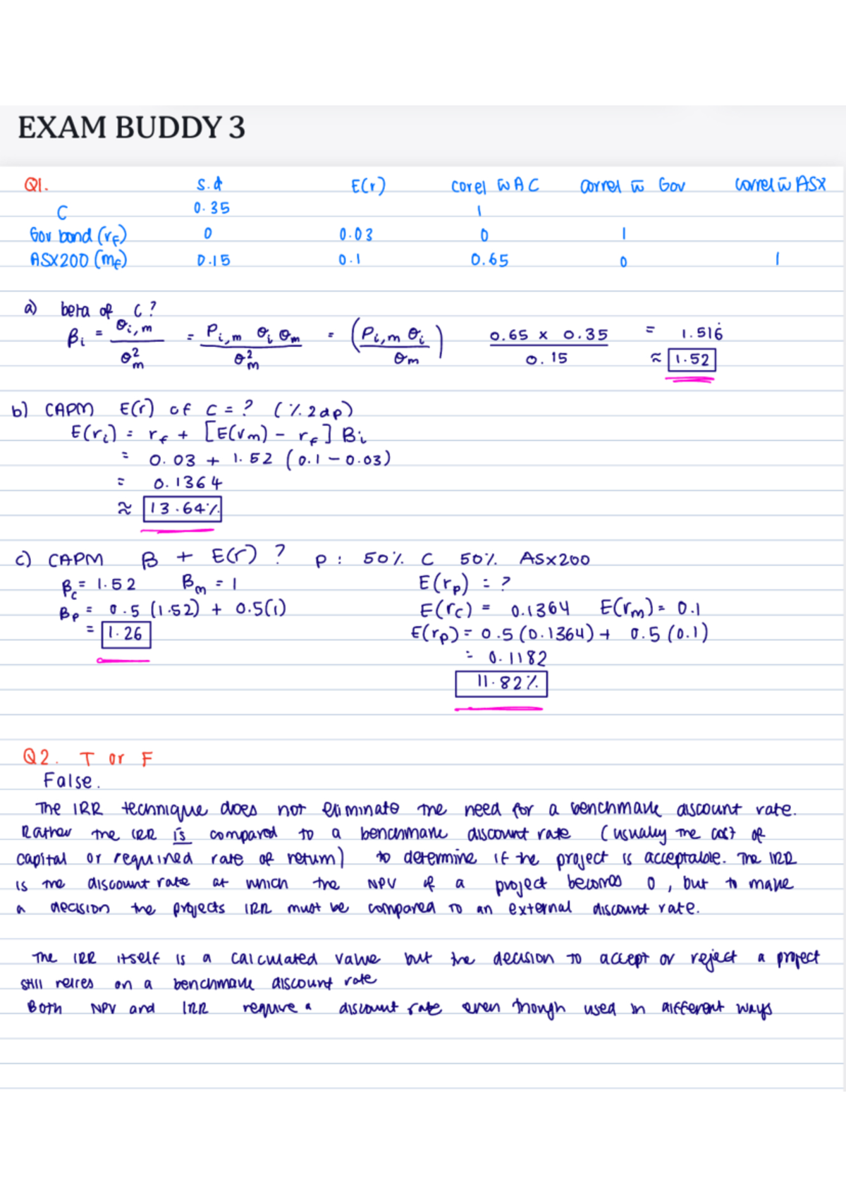 EXAM Buddy 3 - EXAM BUDDY 3 Q1. S E(r) corel WAC correl 13 Gov ...