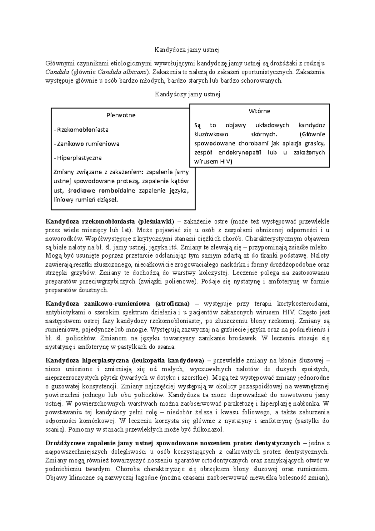 Mikrobiologia - kandydoza - Kandydoza jamy ustnej Głównymi czynnikami ...