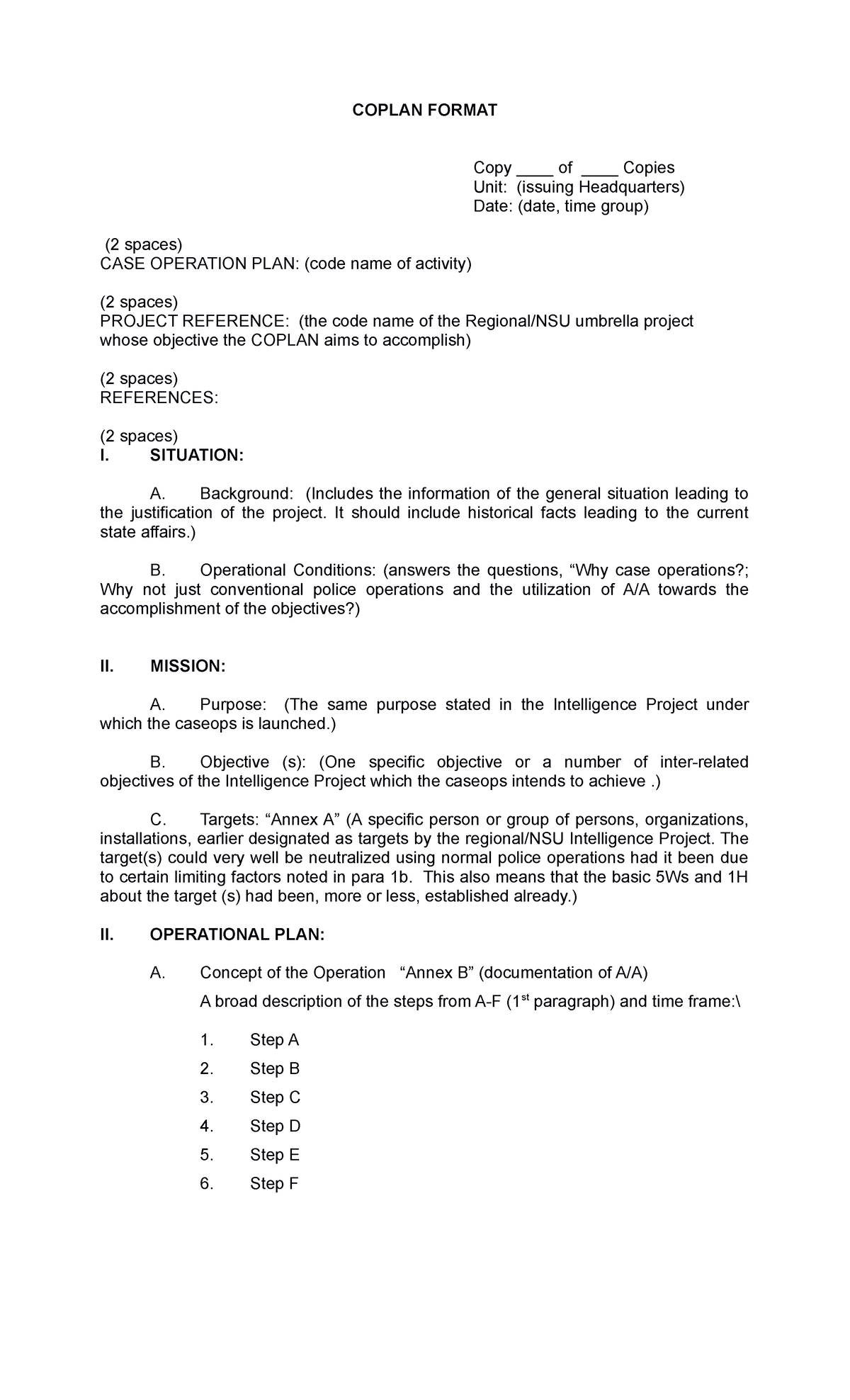 Copy Coplan- Format-DI - COPLAN FORMAT Copy ____ of ____ Copies Unit: (issuing Headquarters ...