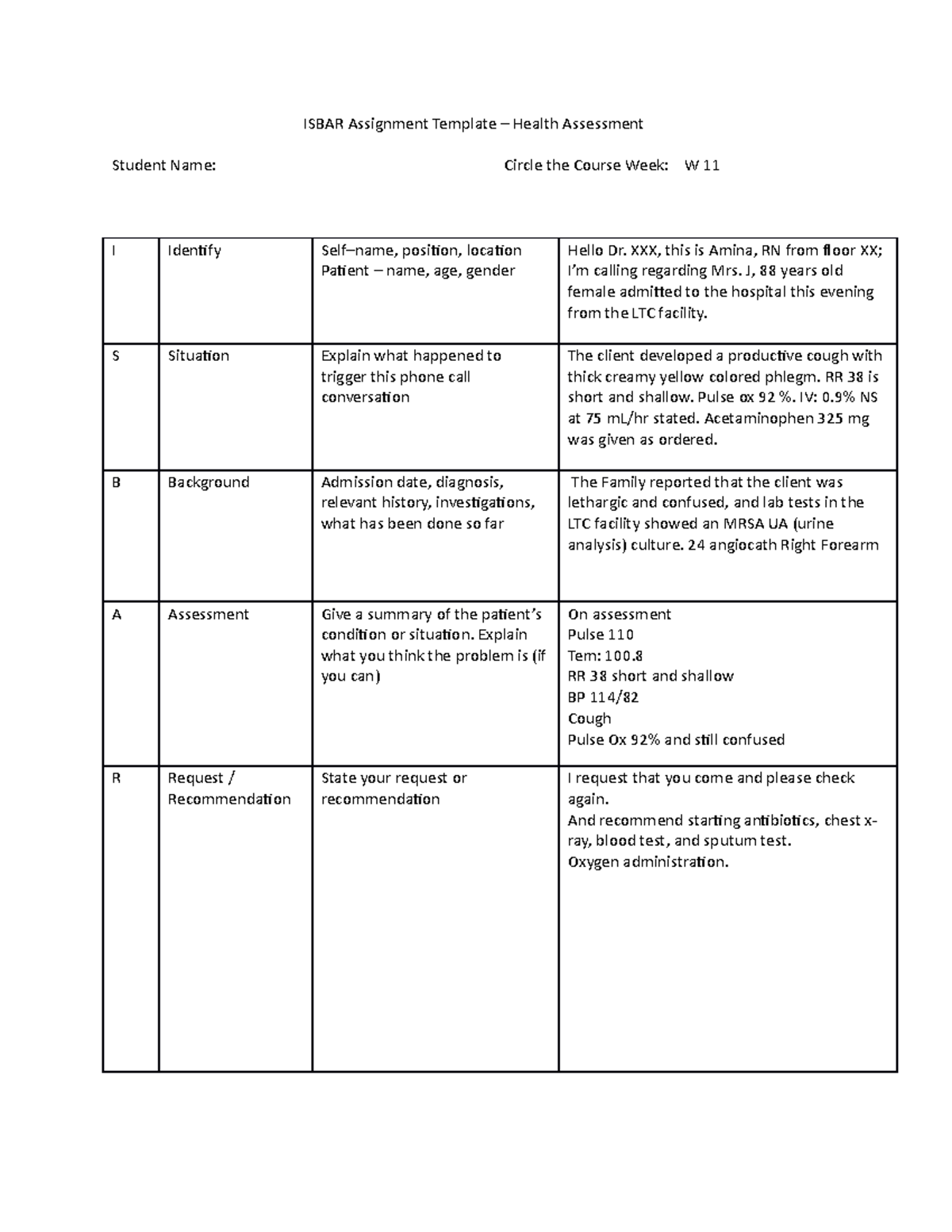 Isbar Assignment for Mrs. J - ISBAR Assignment Template – Health ...