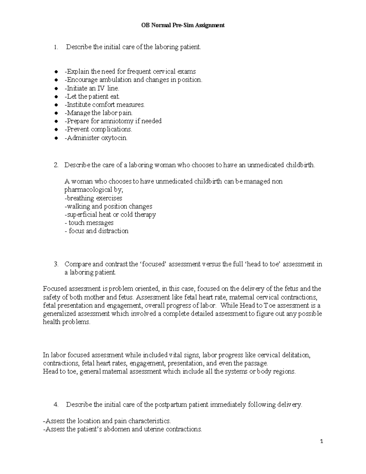 OB Normal Pre-Sim Assignment 562882216 - OB Normal Pre-Sim Assignment 1 ...