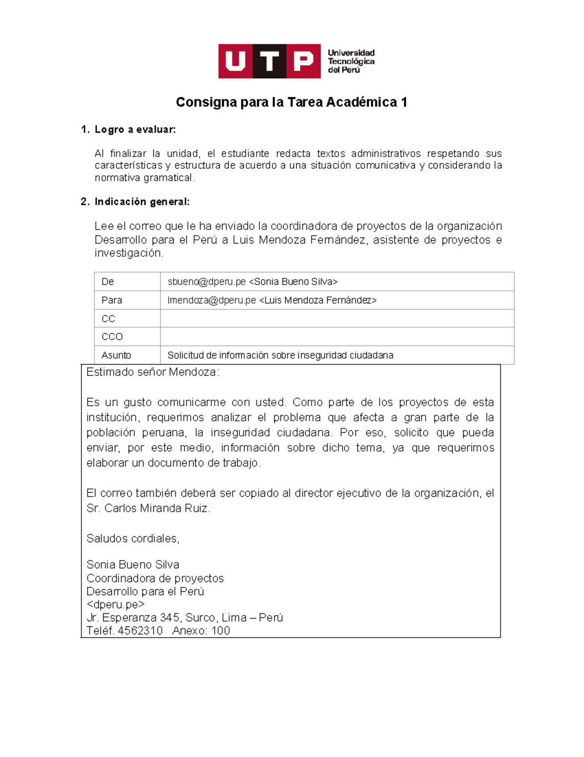 GC N04I Consigna TA 1 21C2A - Resuelta - Consigna para la Tarea Académica 1 1. Logro a evaluar ...