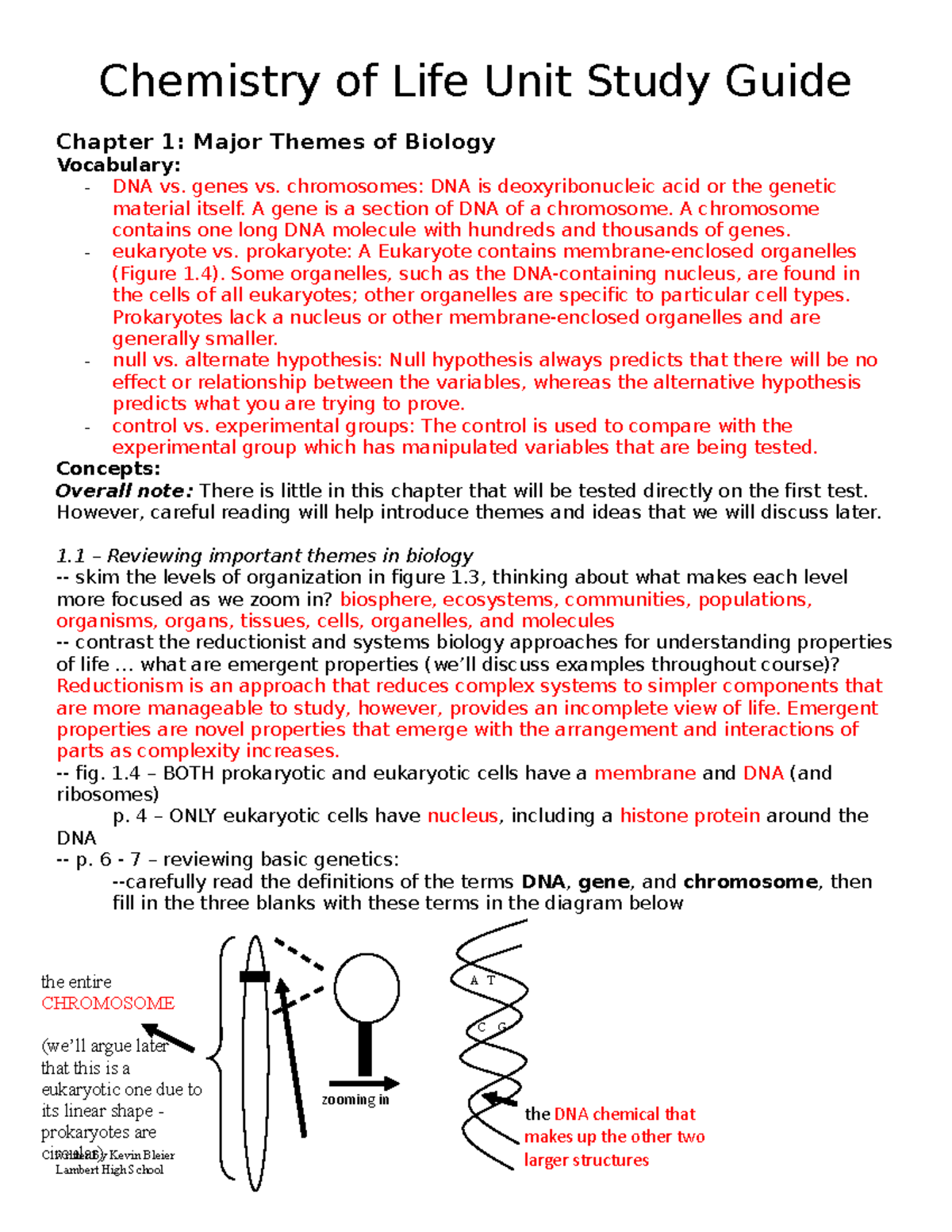 Apbio Unit 1 - Unit 1 Bio - Chemistry of Life Unit Study Guide Chapter ...