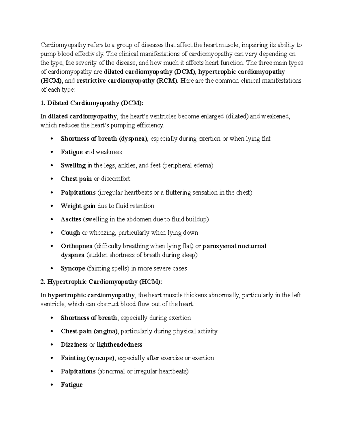 REX PN TO KNOW EXAM - INTRESTING - Cardiomyopathy refers to a group of ...
