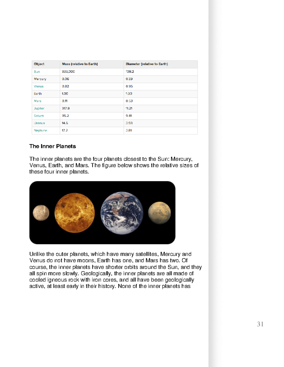 Earth Science - The Inner Planets The inner planets are the four ...