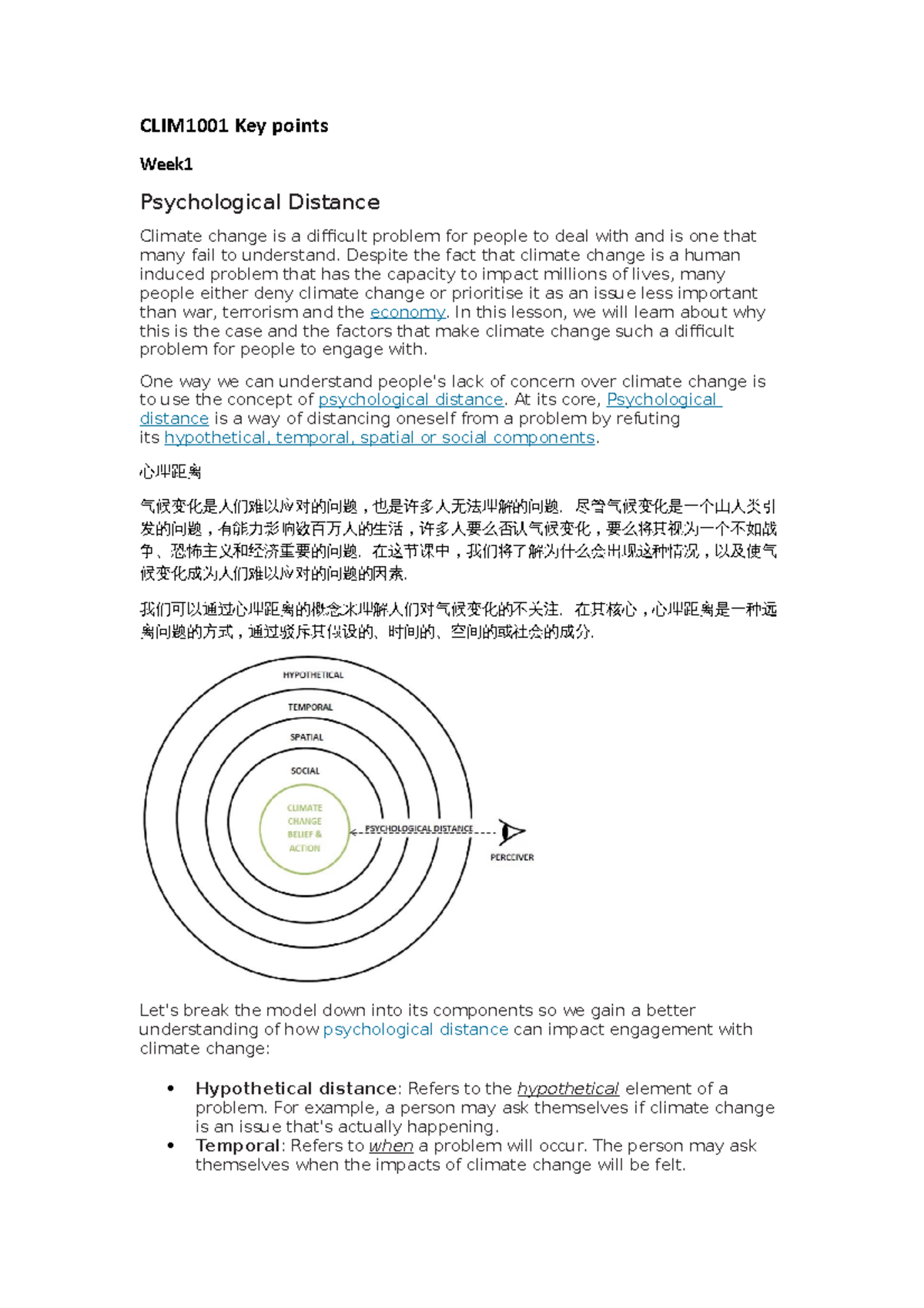 CLIM1001 Wk1 3 Key Points CLIM1001 Key Points Week Psychological