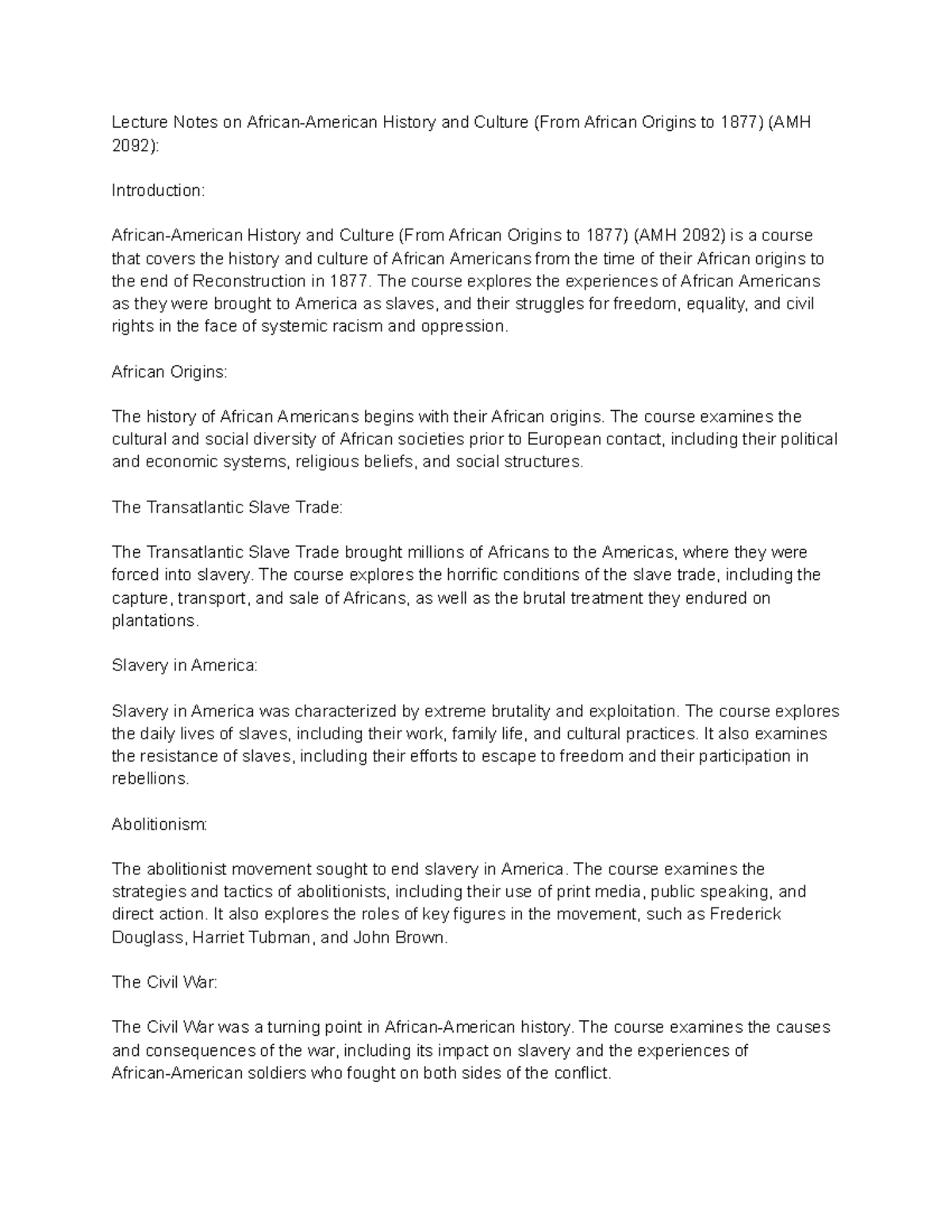 African-American History and Culture from 1877 to the Present (AMH 2093 ...