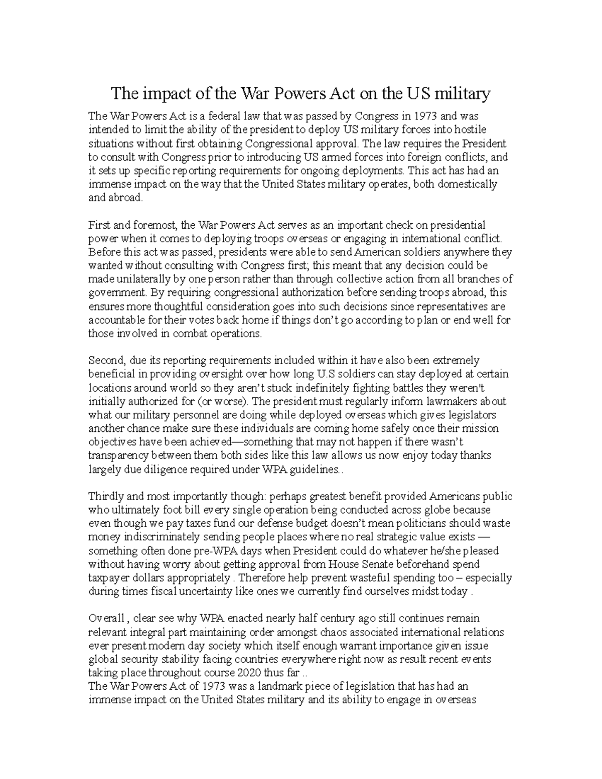 The impact of the War Powers Act on the US military - The law requires ...