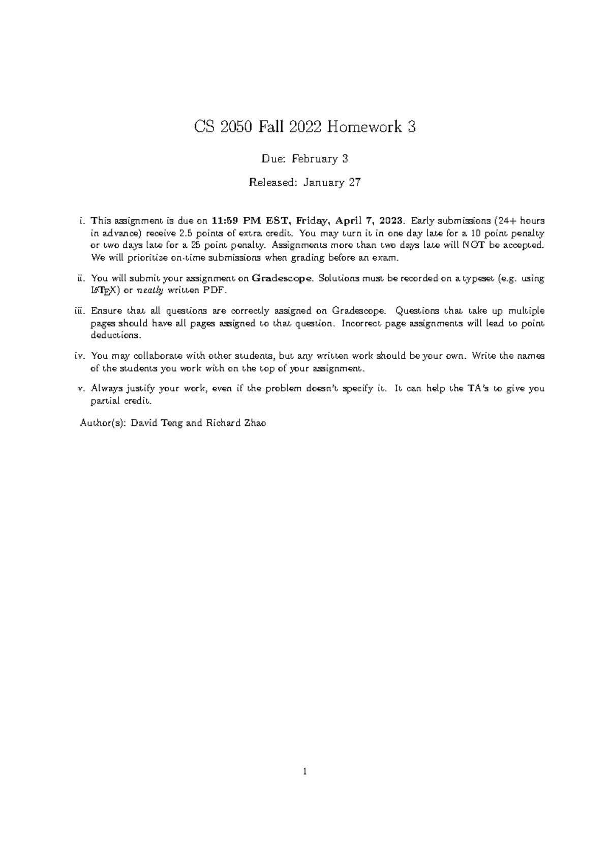 CS2050 Spring 2023 Homework 8 solutions - CS 2050 Fall 2022 Homework 3 Due: February 3 Released ...