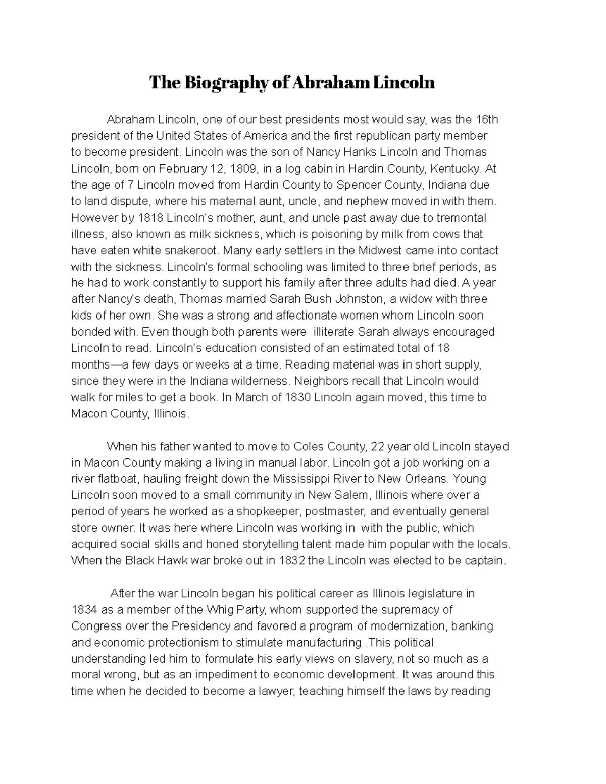 Abraham Lincoln - The Biography of Abraham Lincoln Abraham Lincoln, one ...