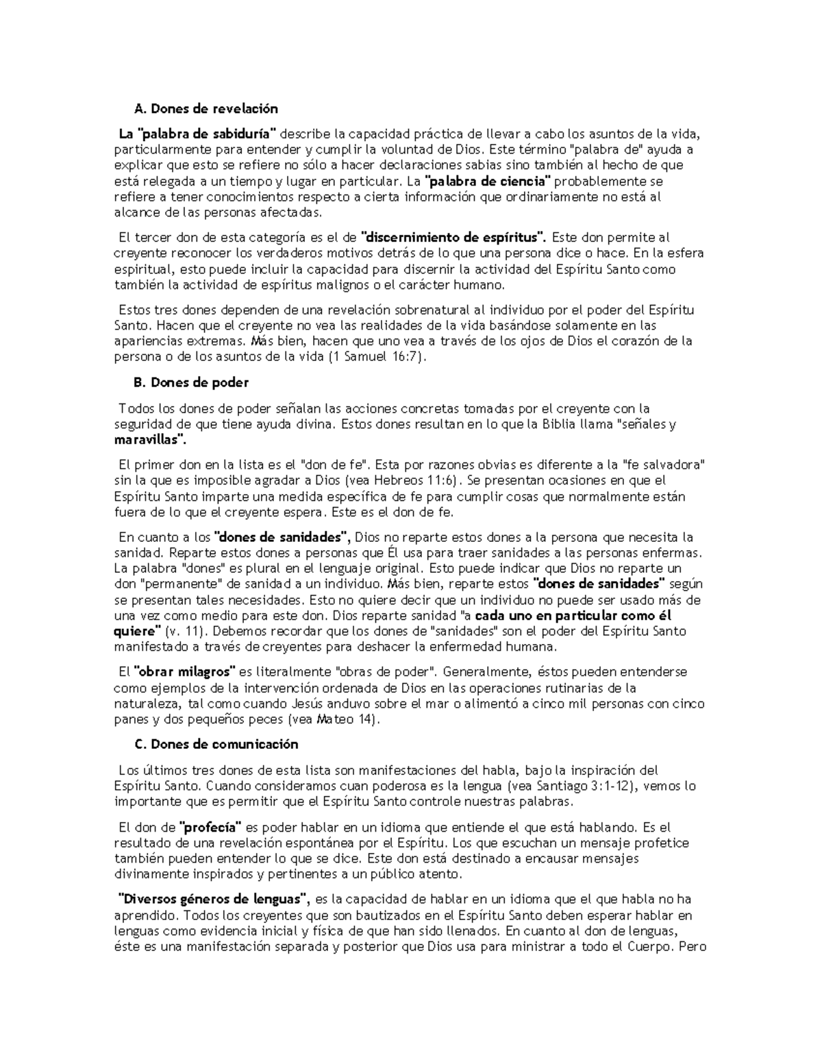 Dones DE Poder, Revelacion y Comunicacion - A. Dones de revelación La ...