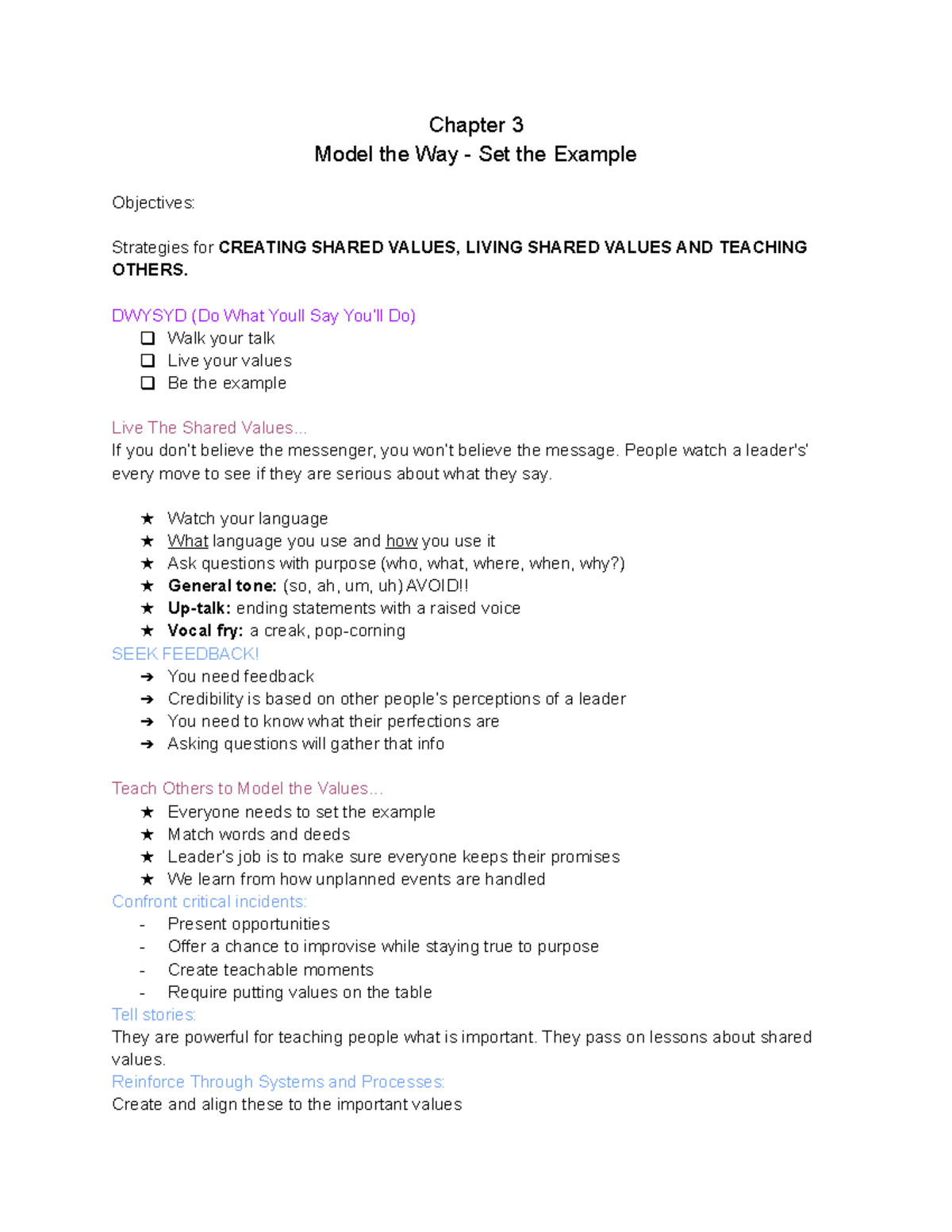 Set the Example - Chapter 3 Model the Way - Set the Example Objectives ...