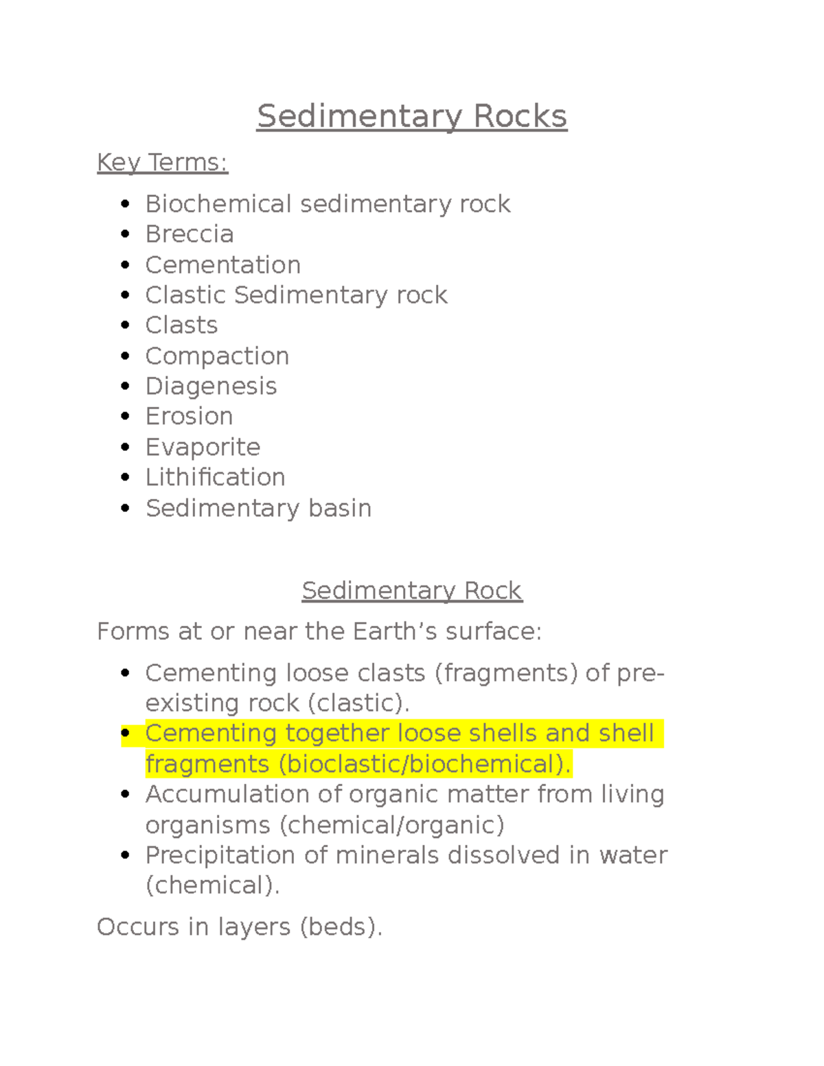 Sedimentary Rocks - Sedimentary Rocks Key Terms: Biochemical ...