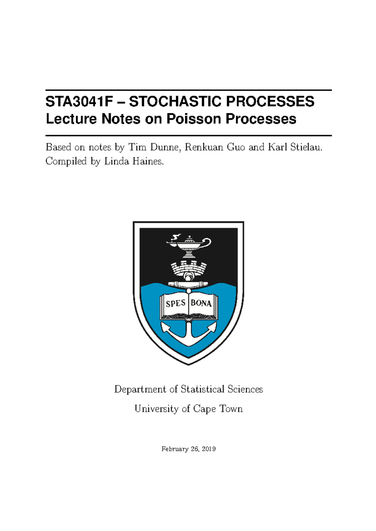 Sta3041f Lecture Notes Poisson Processes Sta3041f Stochastic