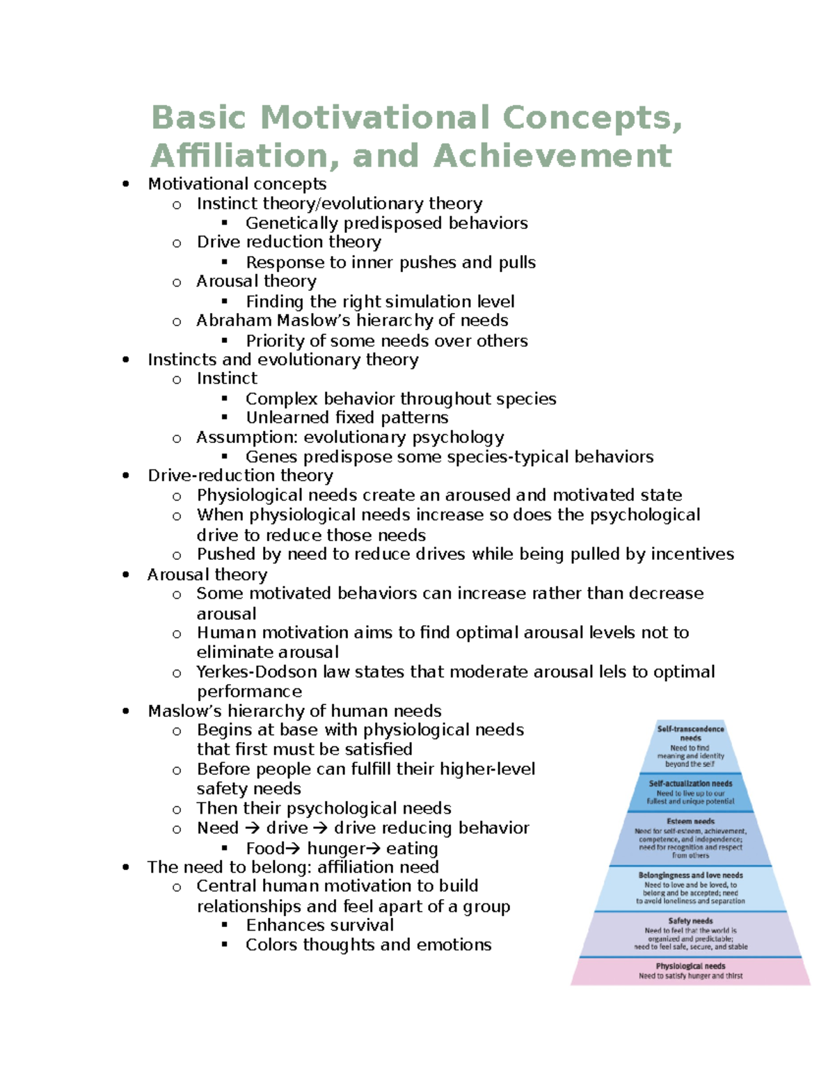 Basic Motivational Concepts - Basic Motivational Concepts, Affiliation ...