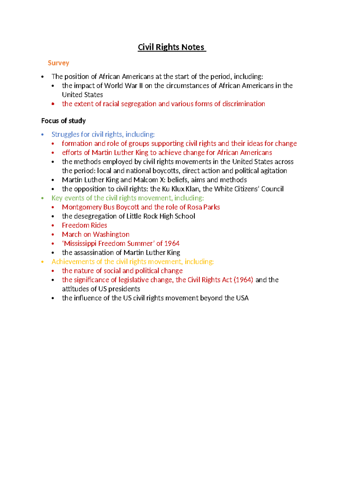 Civil Rights Notes - Civil Rights Notes Survey The position of African ...