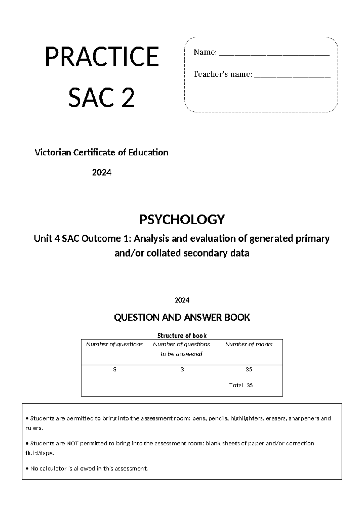 Practice SAC 2 - 4.1 2024 - Question and Answer Book - PRACTICE SAC 2 ...
