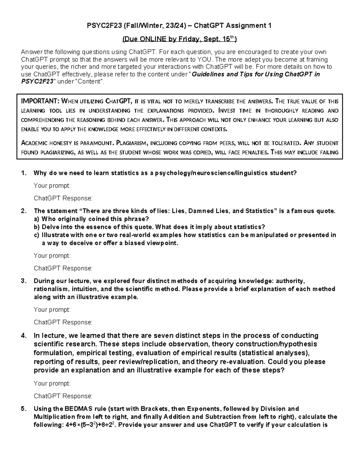 PSYC2F23 Chat GPT Assignment #1 - PSYC2F23 (Fall/Winter, 23/24) – ChatGPT Assignment 1 (Due ...