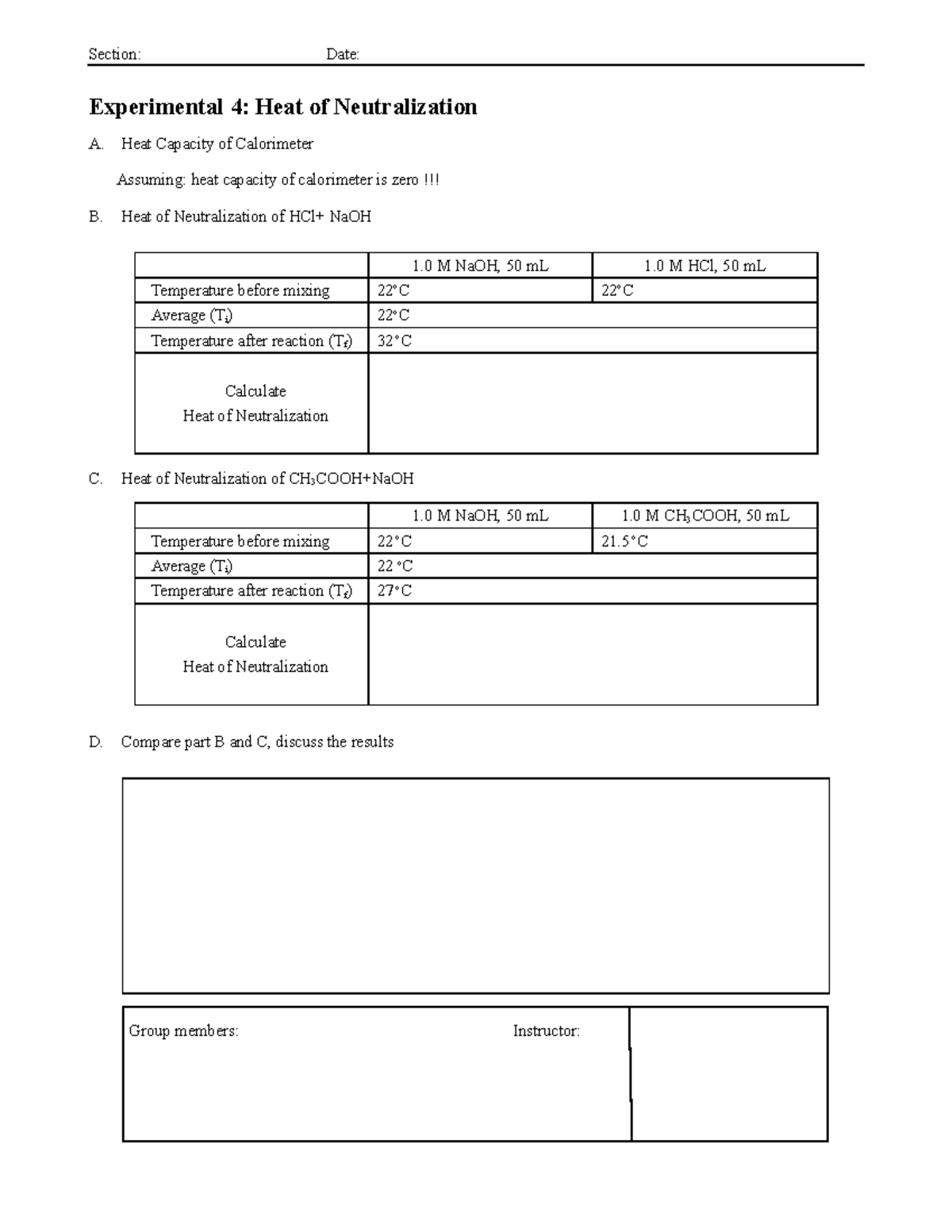 Experimental 4.Heat of Neutralization lab Data sheets - CHEM-UA 201 ...