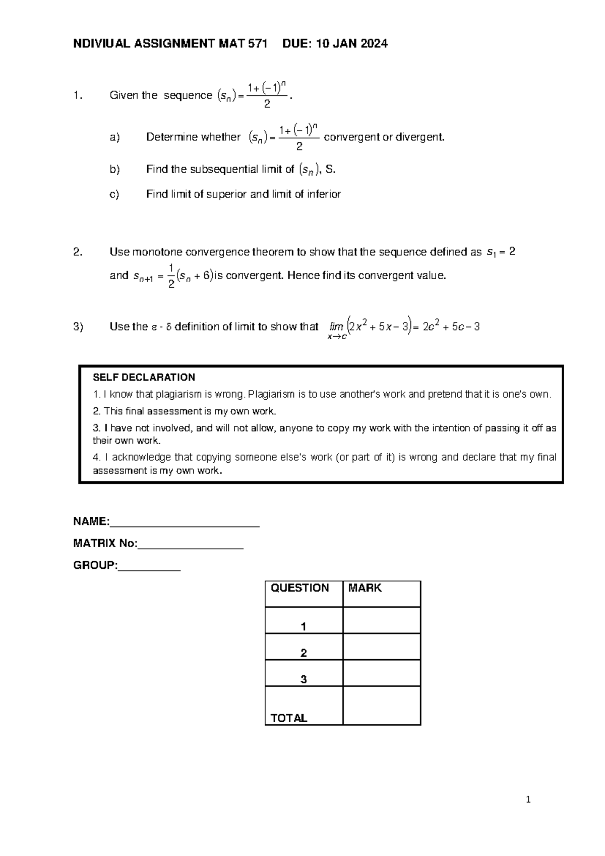 Individual Assignment MAT571 - NDIVIUAL ASSIGNMENT MAT 571 DUE: 1 0 JAN ...