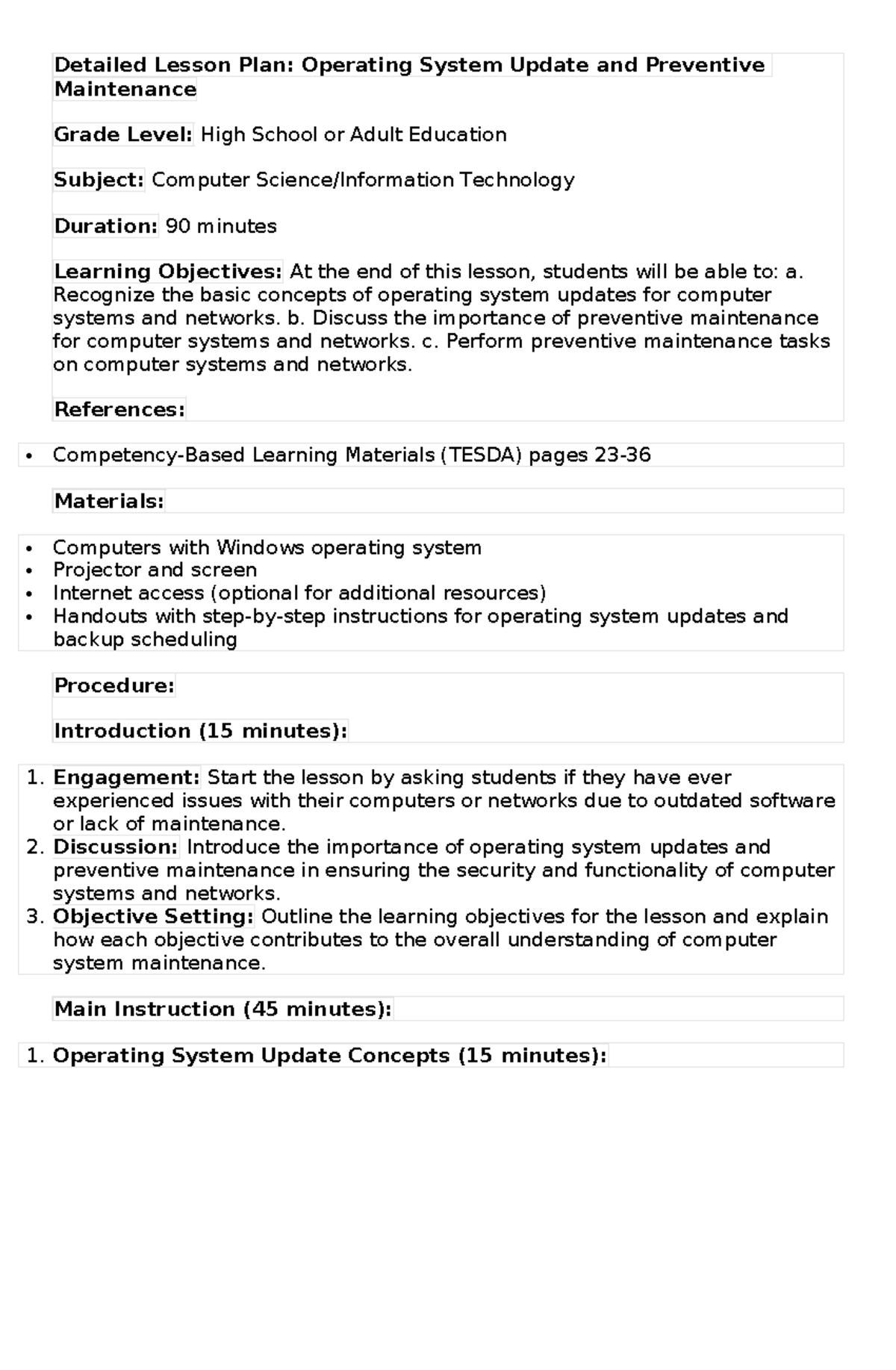 Detailed Lesson Plan - Recognize the basic concepts of operating system ...
