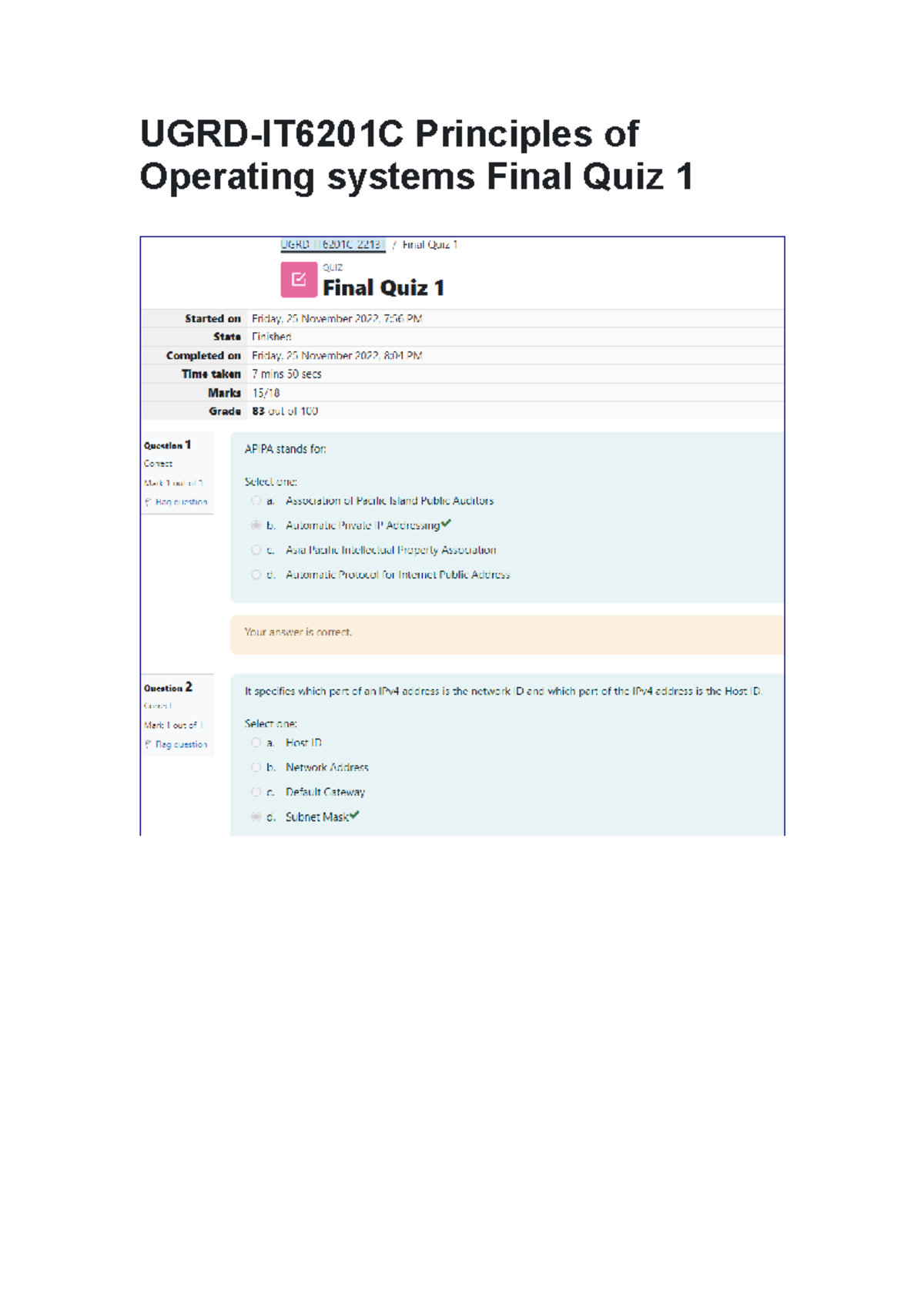 UGRD-IT6201C Principles of Operating systems Final Quiz 1 - Studocu