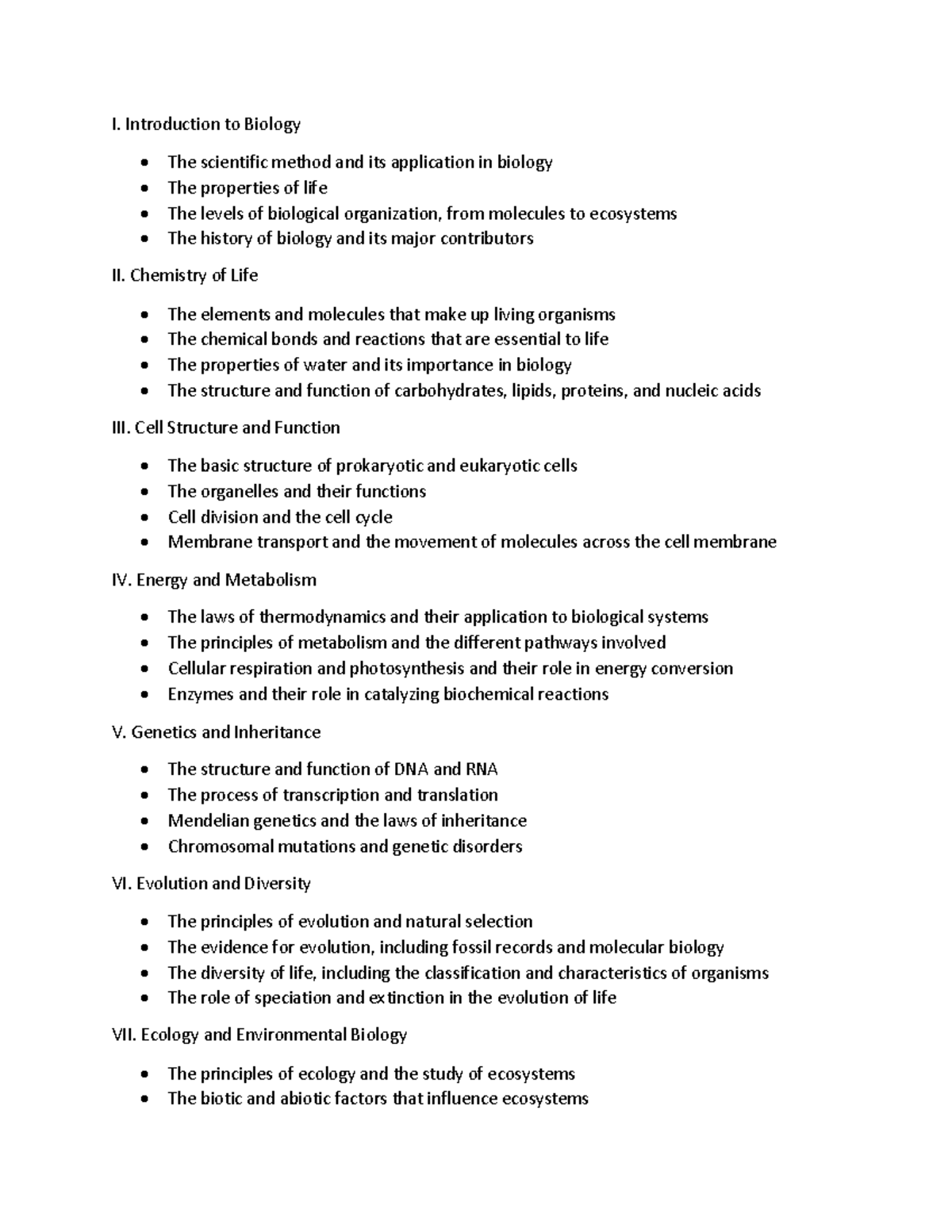 Bio - Bio - I. Introduction to Biology - The scientific method and its ...
