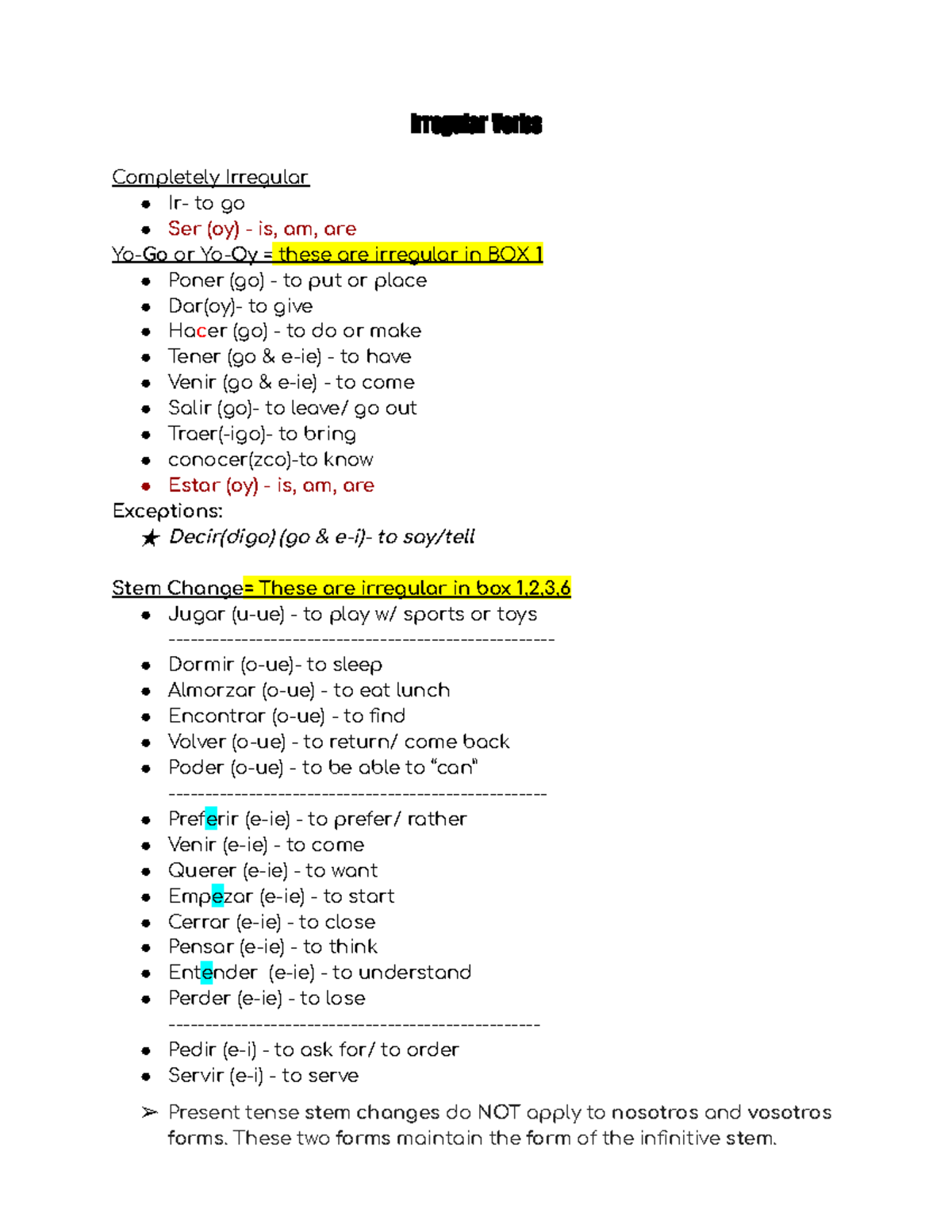 Irregular Verbs Present tense - Irregular Verbs Completely Irregular Ir ...