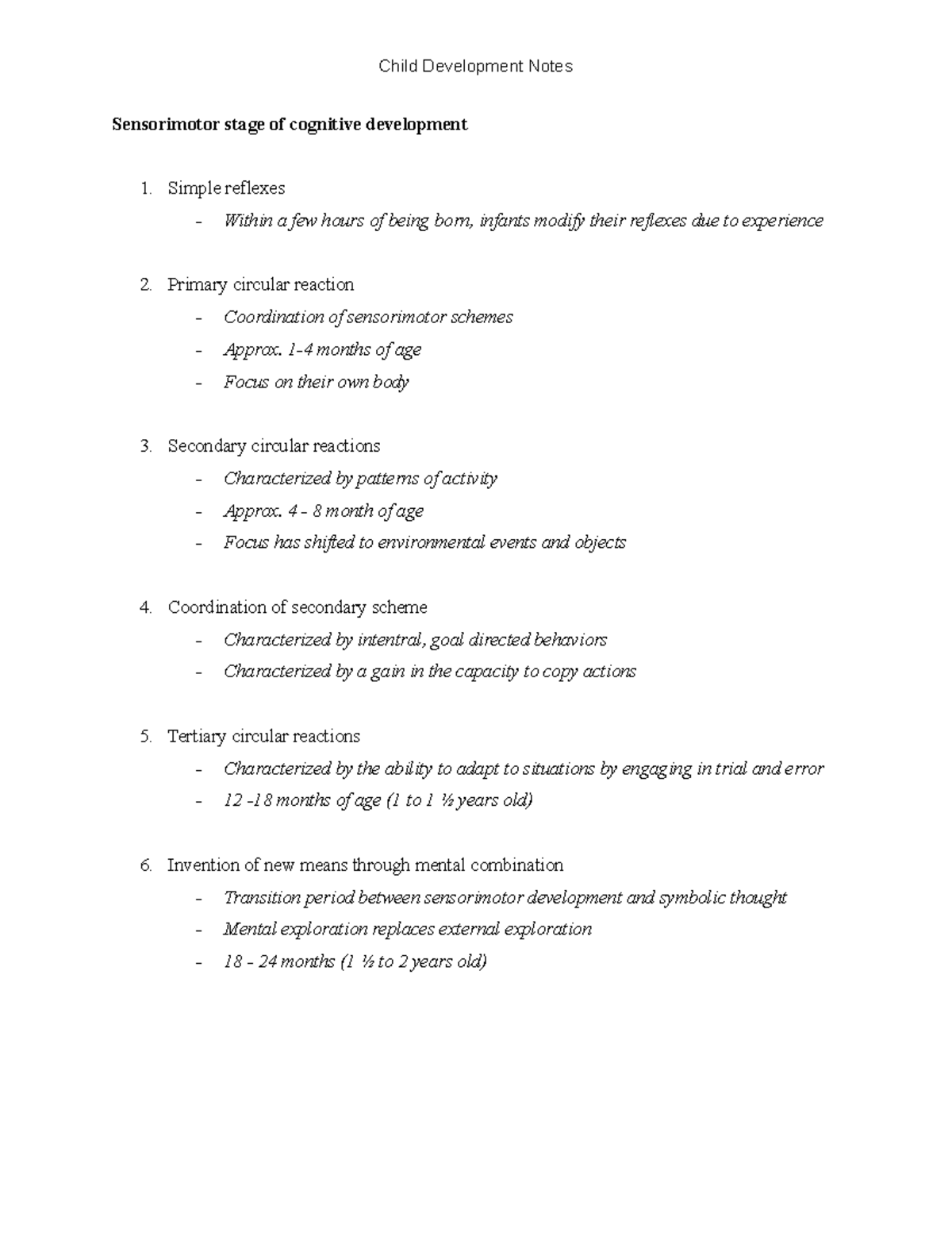 Child Development Notes - sensorimotor - Child Development Notes ...