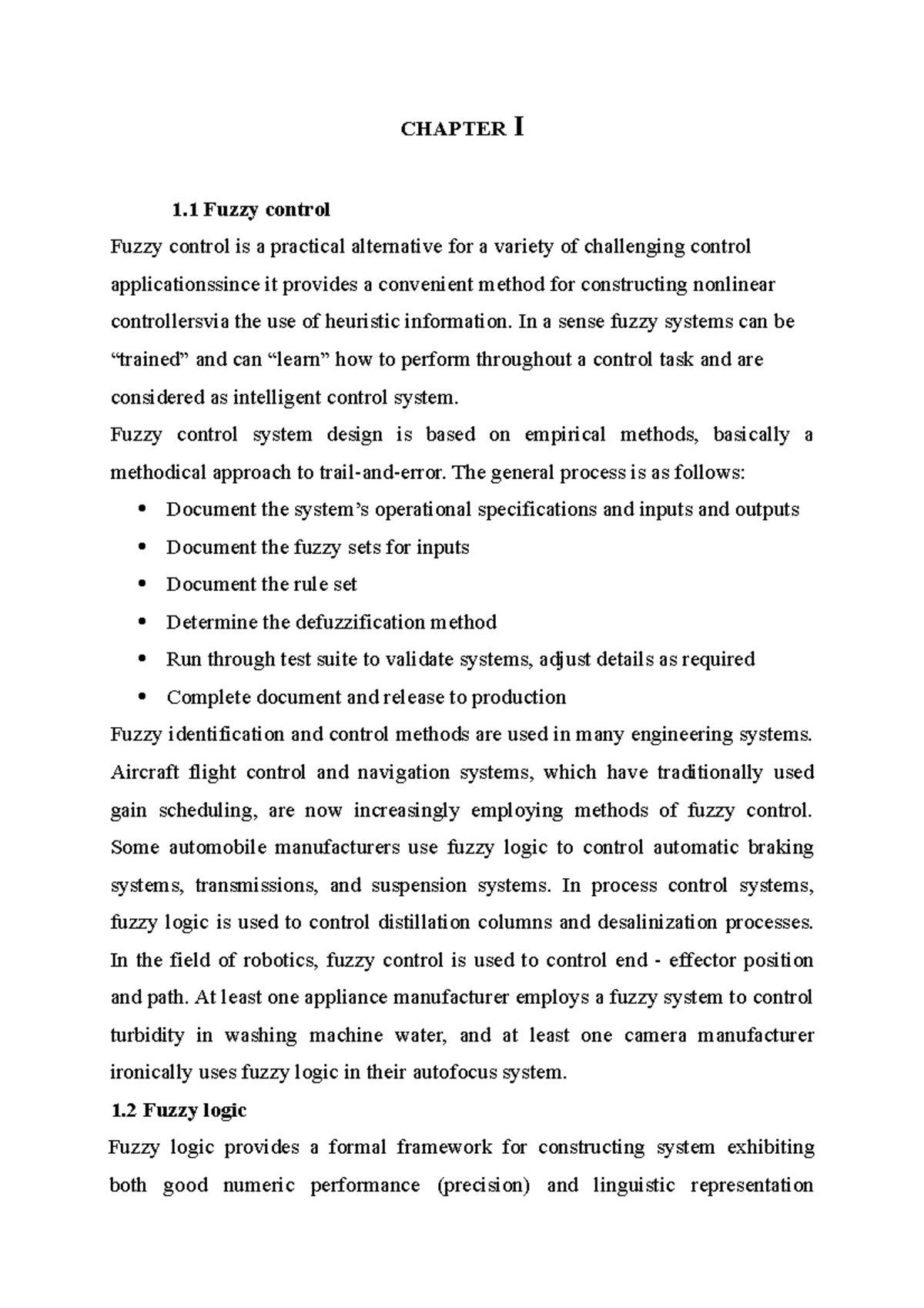 Fuzzy control systems - CHAPTER I 1 Fuzzy control Fuzzy control is a ...