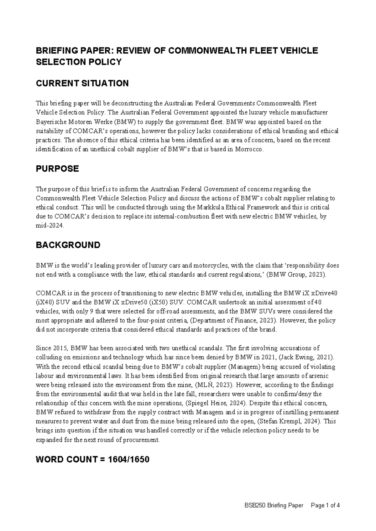 BSB250 A1 Briefing Paper - BRIEFING PAPER: REVIEW OF COMMONWEALTH FLEET ...