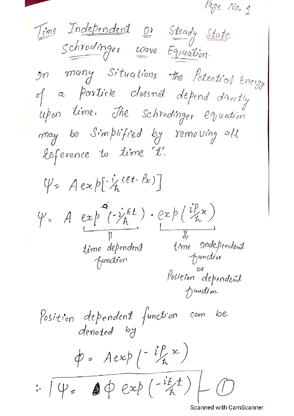 Time independent or steady state schrodinger wave equation - Physics ...