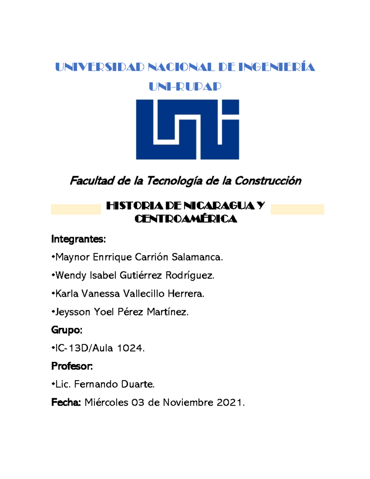 Somoza - UNIVERSIDAD NACIONAL DE INGENIERÍA UNI-RUPAP Facultad de la ...