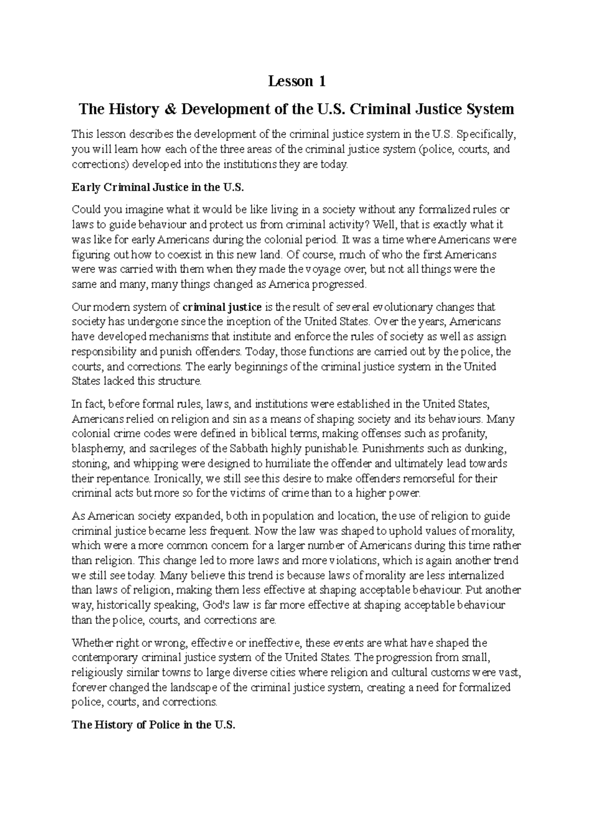 Chapter 5 - The Criminal Justice Field - Lesson 1 The History ...