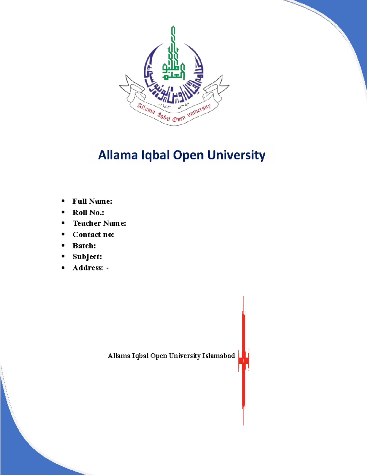 8604 - Allama Iqbal Open University Islamabad Full Name: Roll No ...