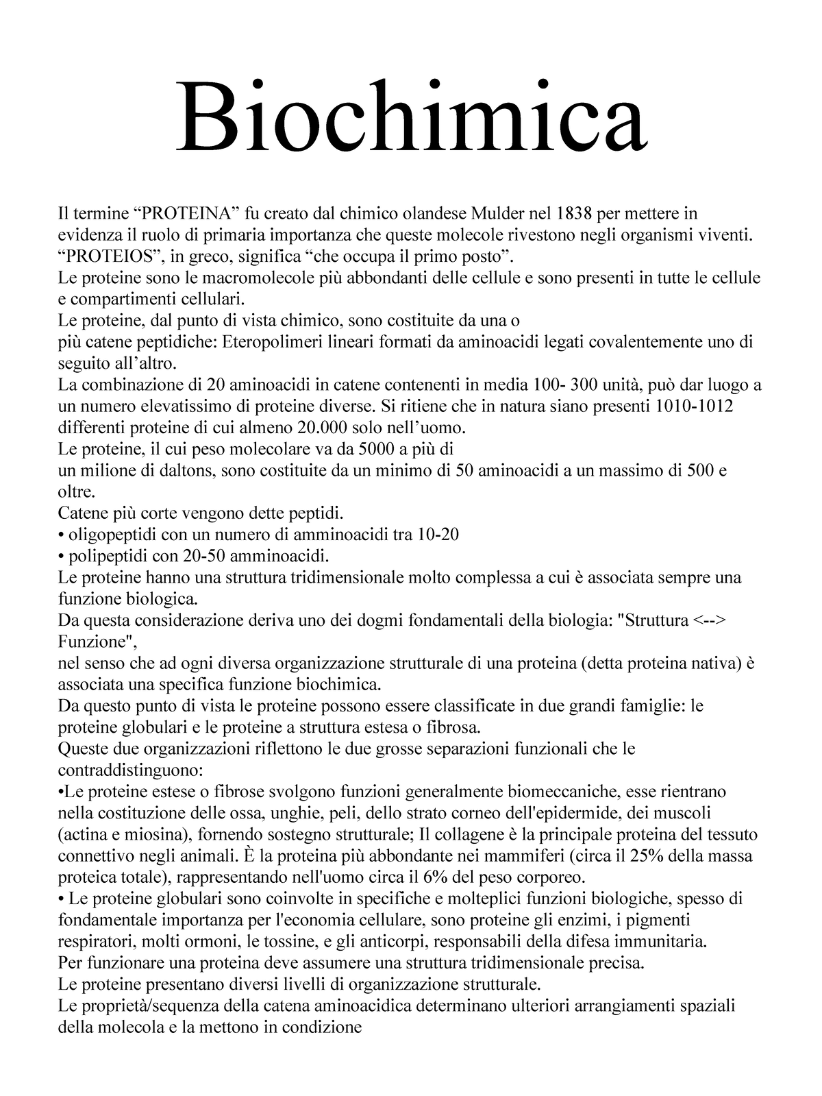 Biochimica - Biochimica Il termine “PROTEINA” fu creato dal chimico ...