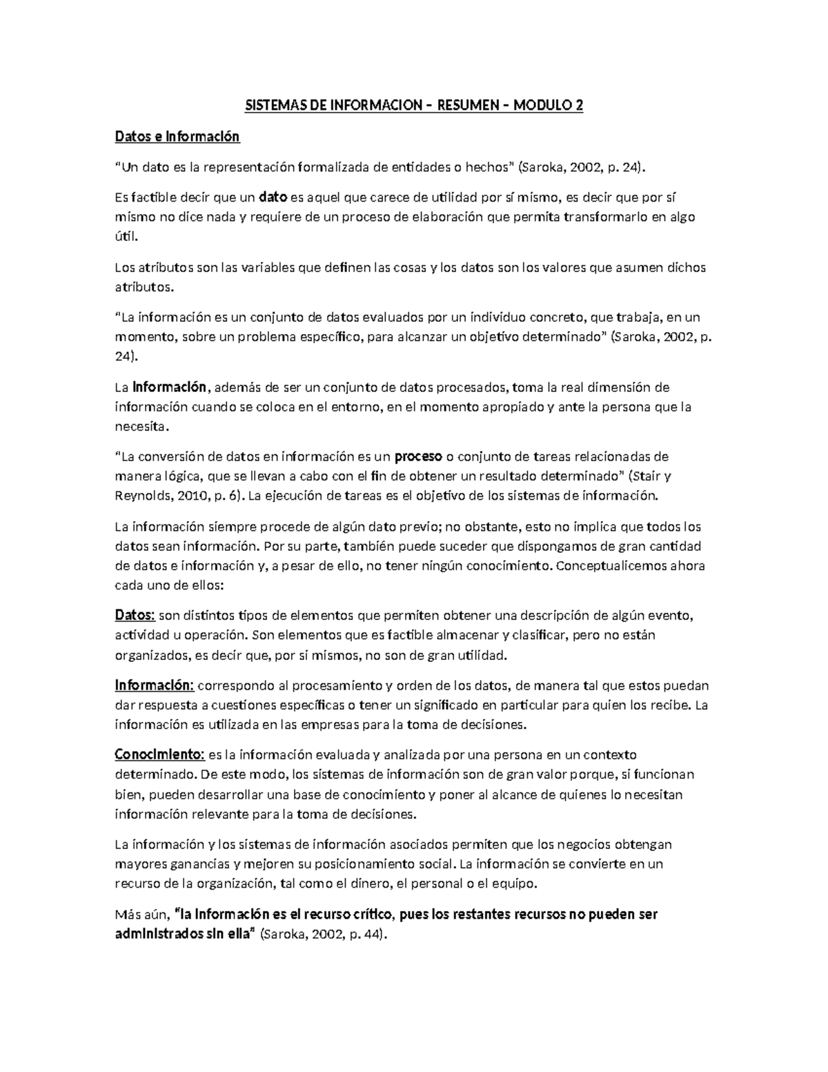 Resumen - Sistemas DE Informacion - Modulo 2 - SISTEMAS DE INFORMACION – RESUMEN – MODULO 2 ...