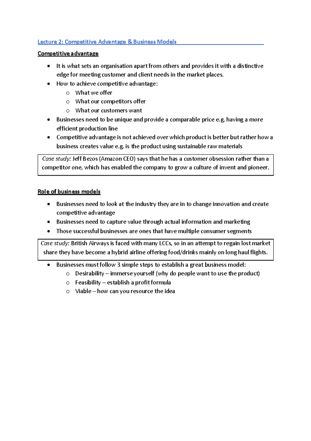2019-IBP-Notes - Lecture notes 1-12 - Lecture 2: Competitive Advantage ...