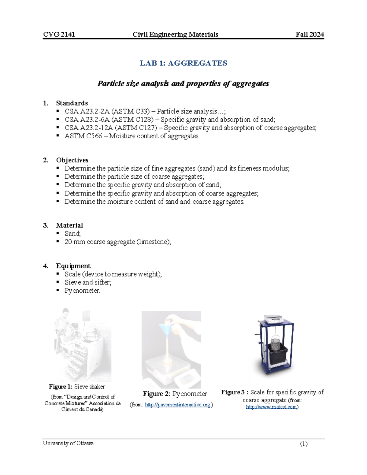 Lab 1 - Aggregates lab manual 2024 - LAB 1: AGGREGATES Particle size ...