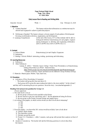 ENG8 Q4 Module-4 - DLL for SHS - 1 8 ENGLISH Quarter 4 – Module 4 ...