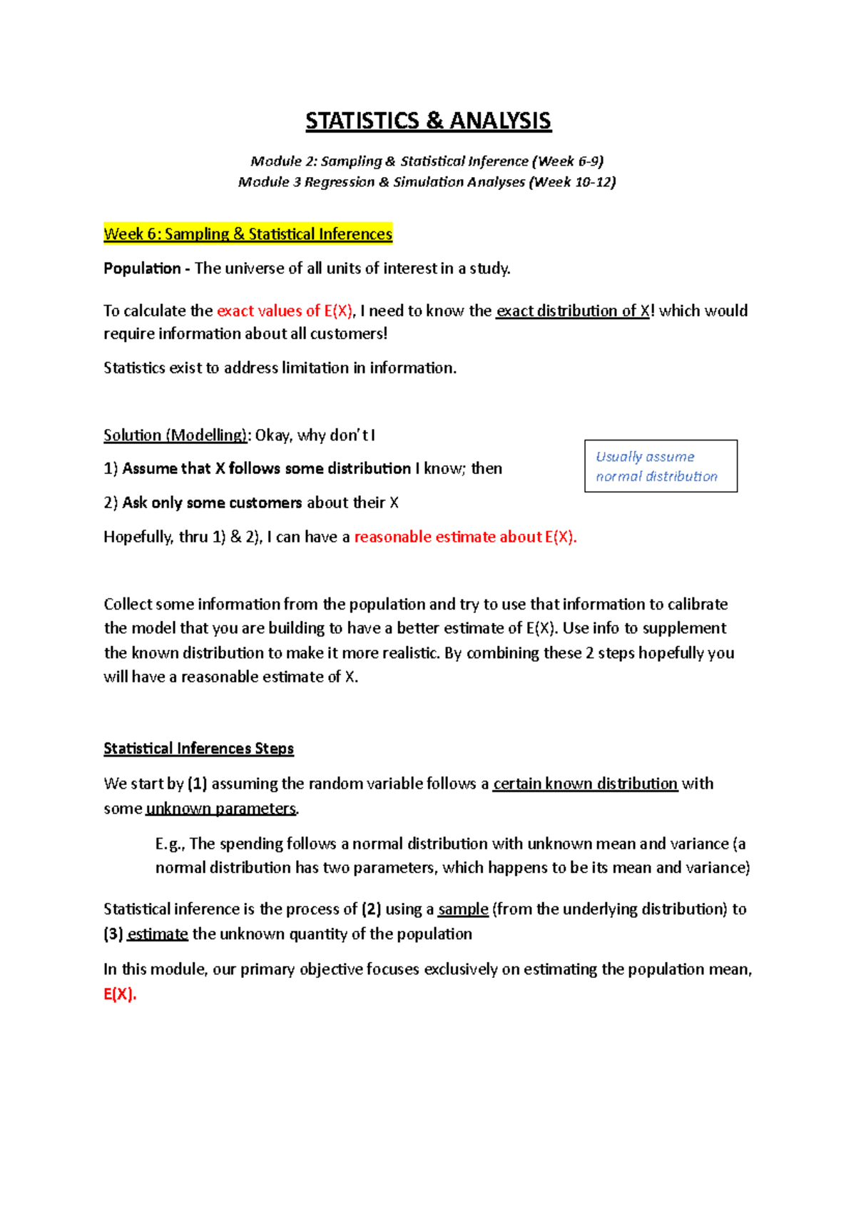 Statistics Module 2 & 3 Notes - AB1202 - NTU - Studocu