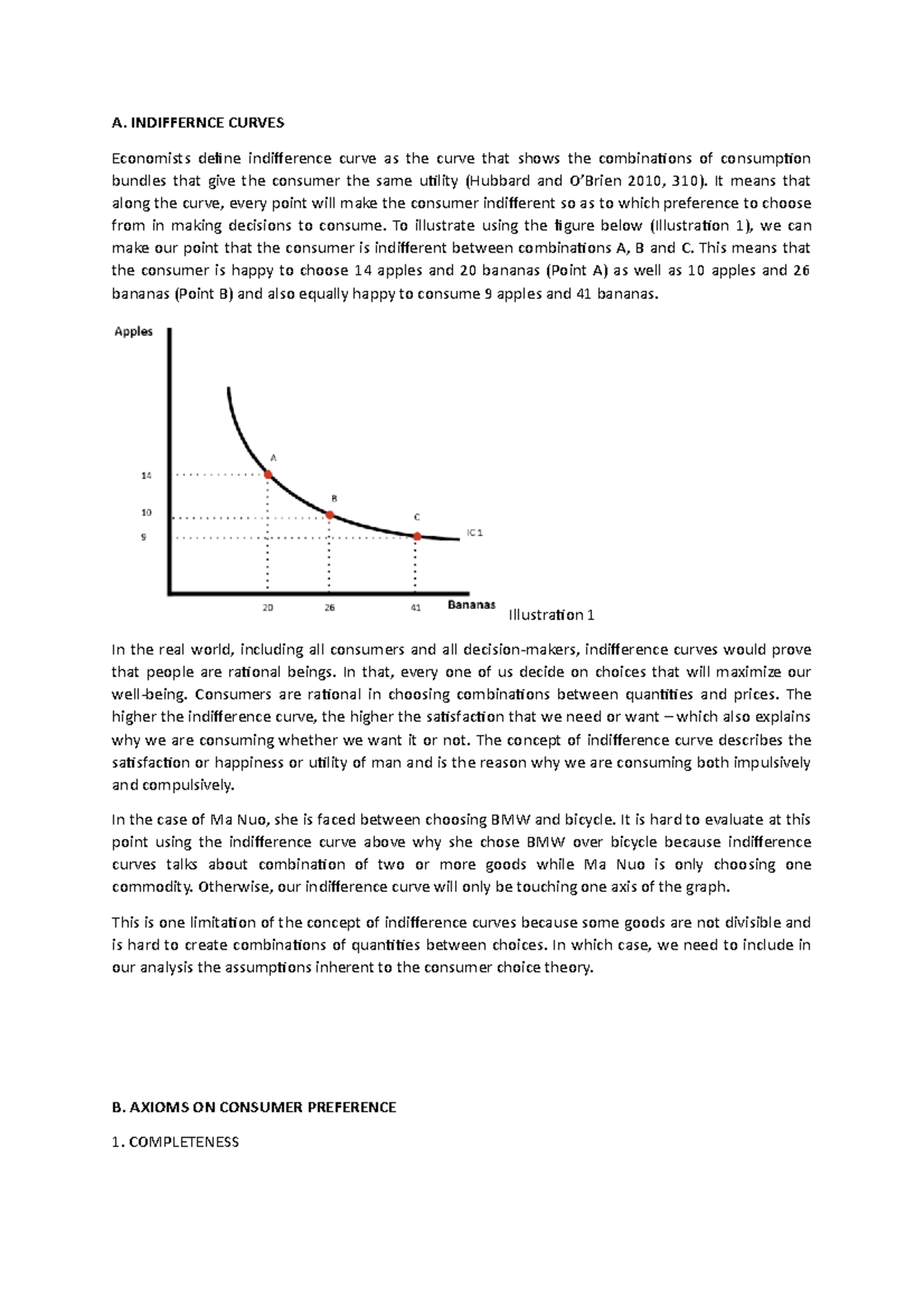 Economics notes - A. INDIFFERNCE CURVES Economists define indifference ...