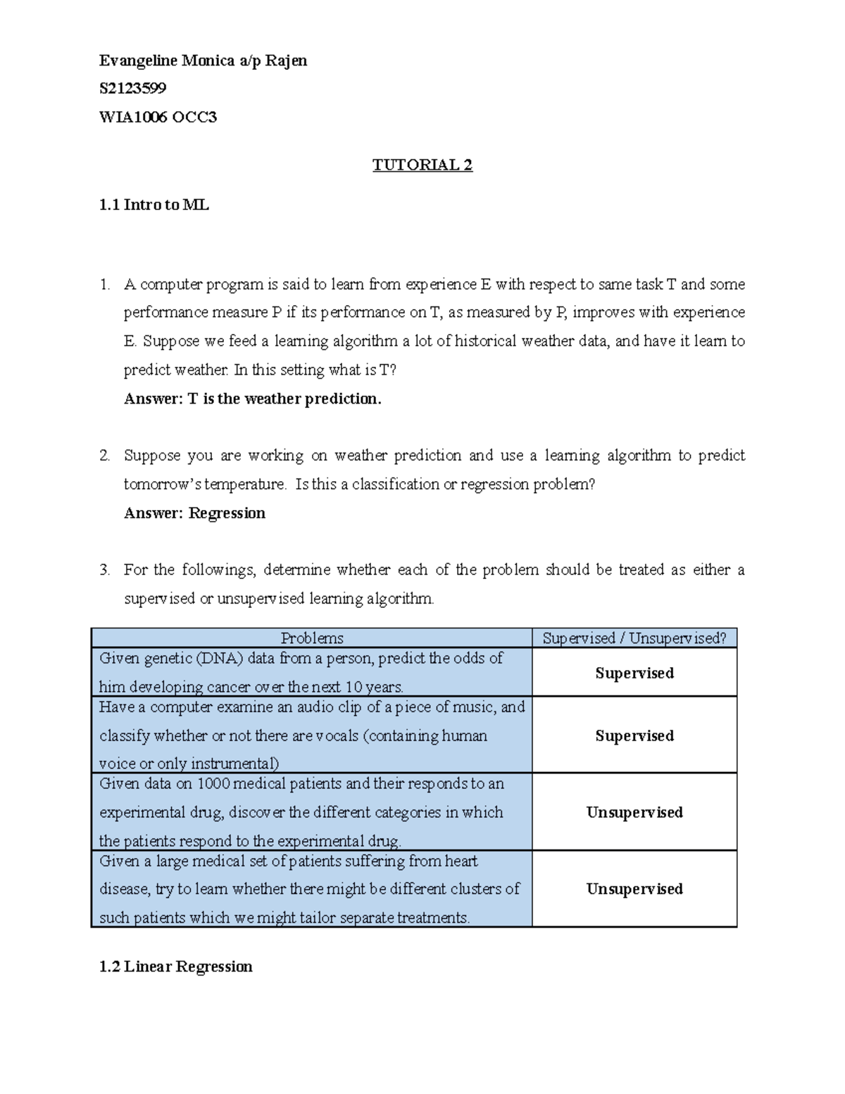 Machine Leaning Tutorial 2 - Studocu