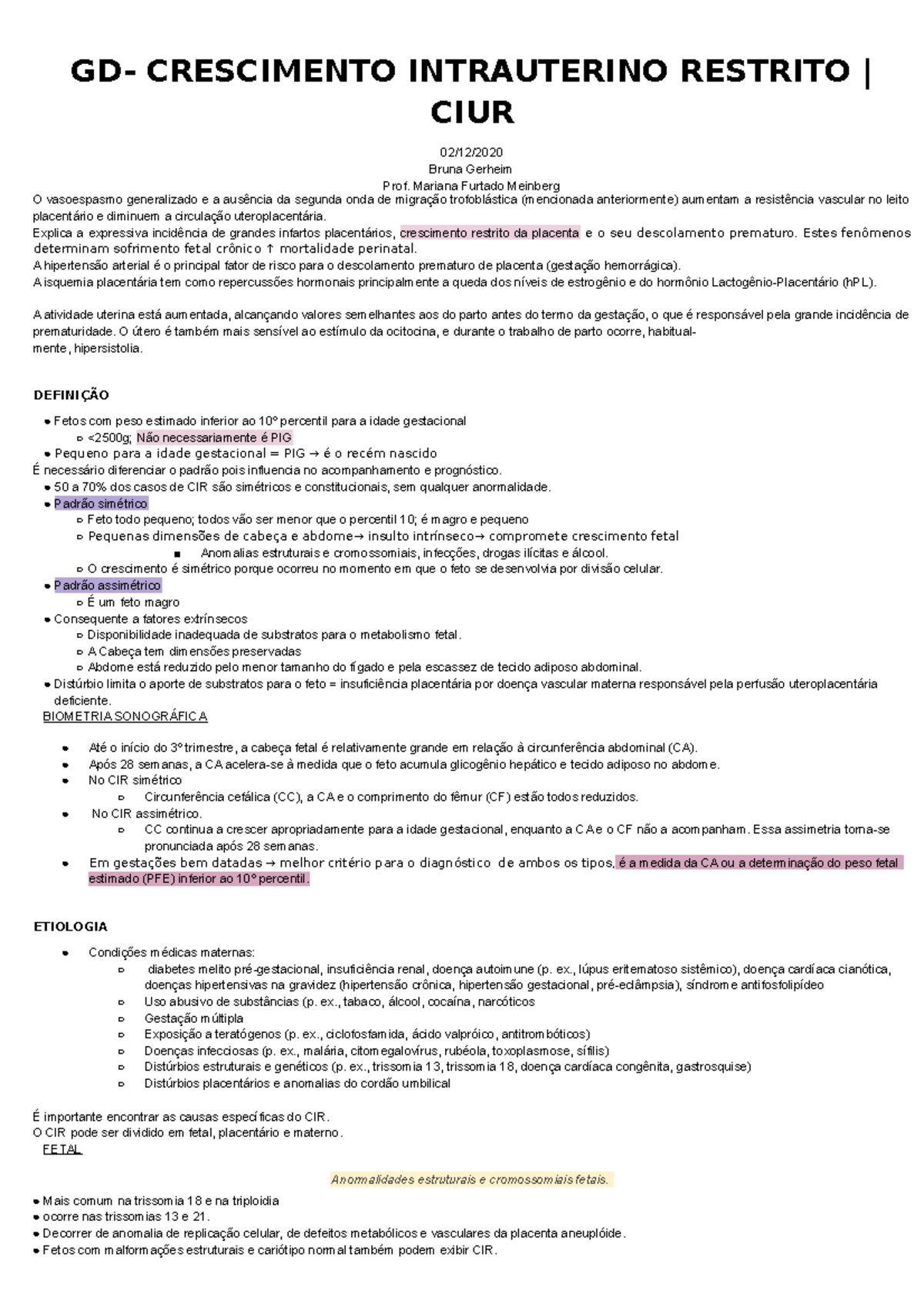 GD - CIUR Crescimento Intrauterino Restrito - GD- CRESCIMENTO ...