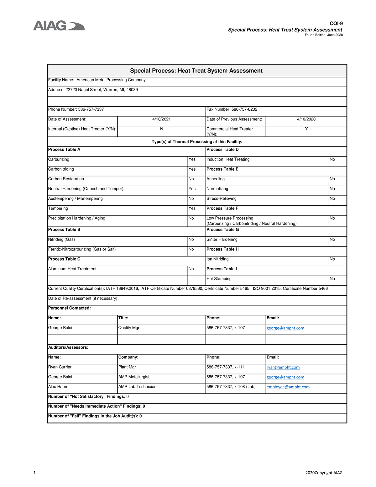 CQI-9 4th Ed AMP 041021 - Summary Material Science & Metallurgy Lab ...