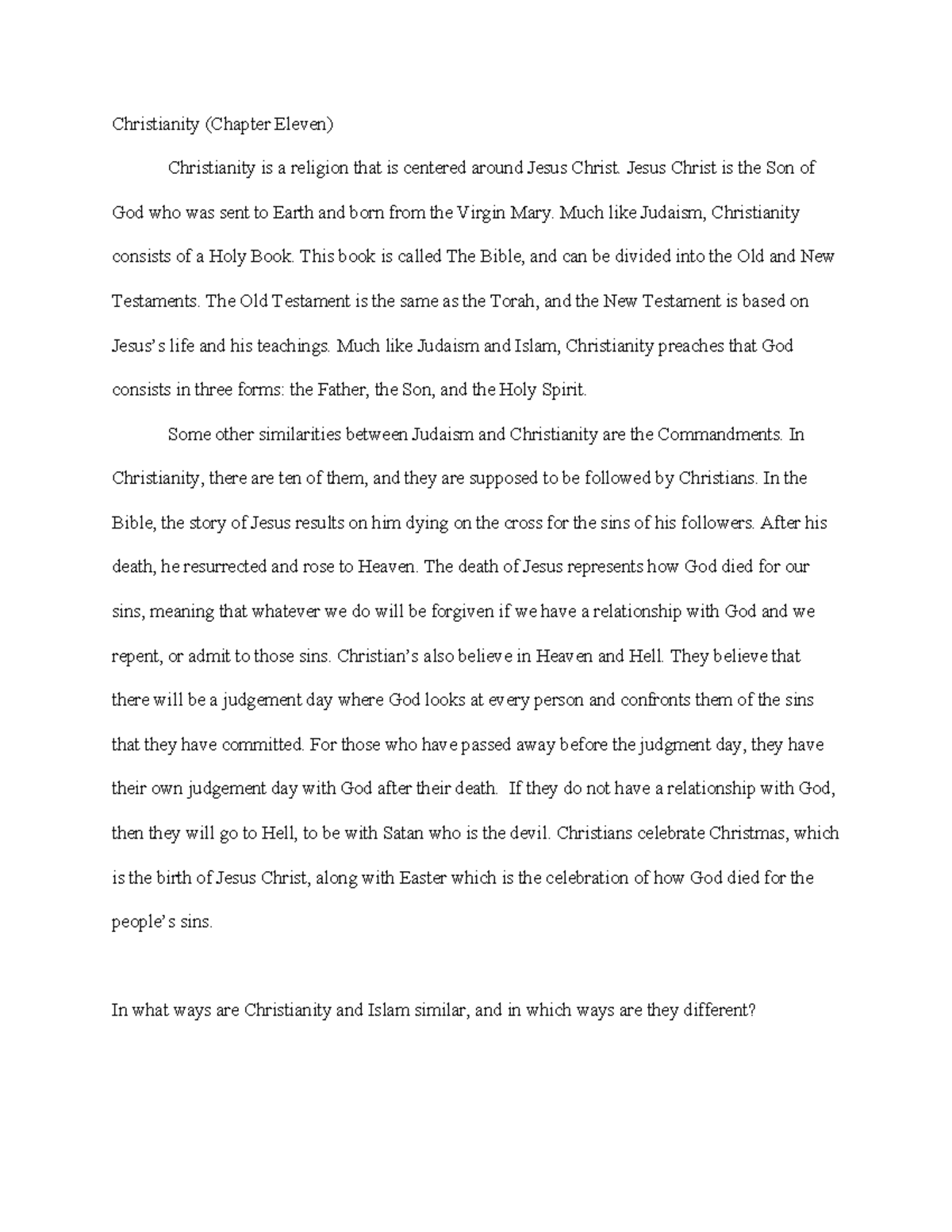 Summary 8 - Christianity (Chapter Eleven) Christianity is a religion ...