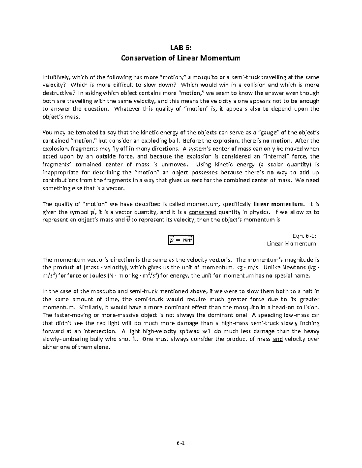 Lab 6 - Conservation of Momentum - LAB 6: Conservation of Linear ...