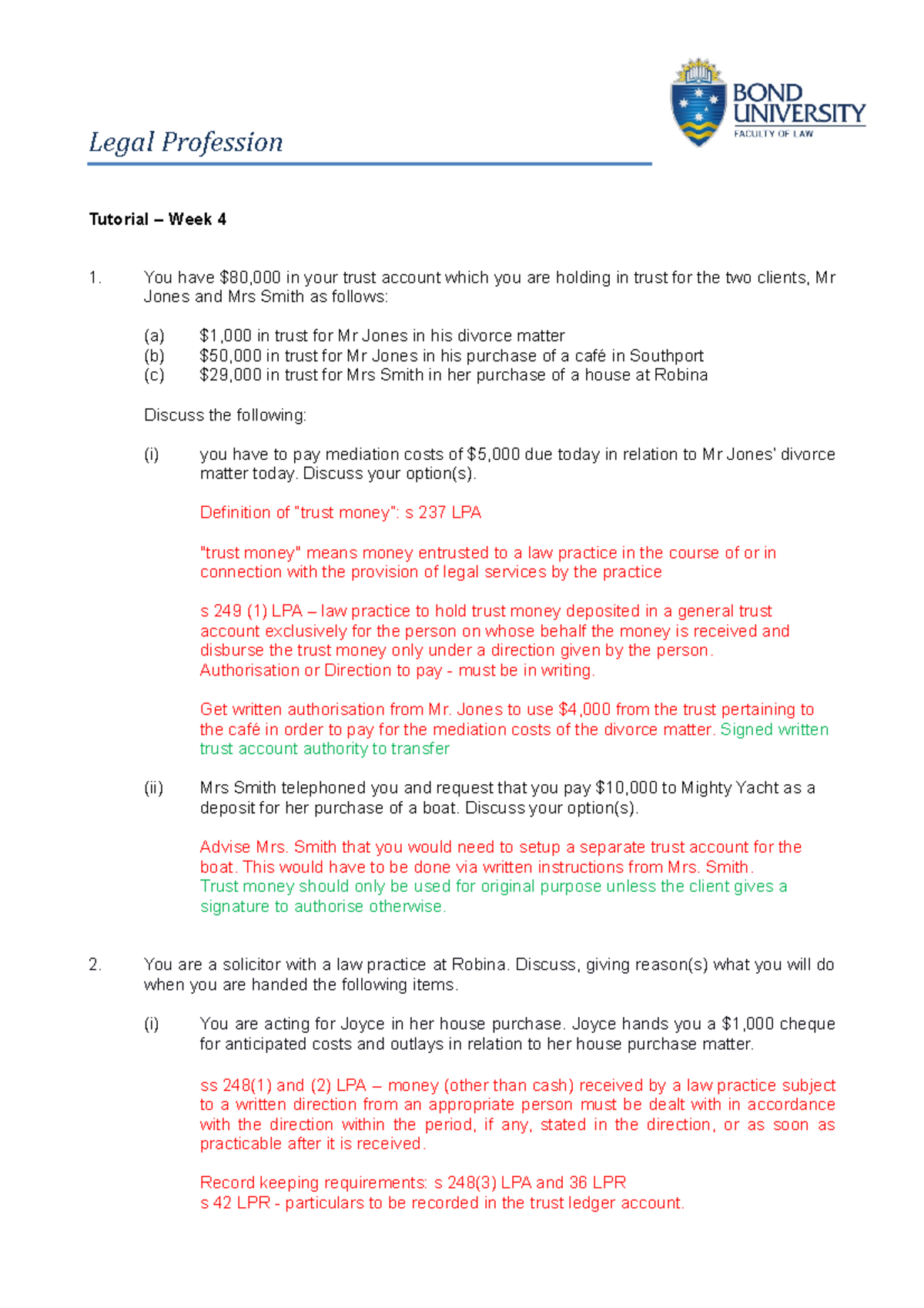 W4 Tute - Legal Ethics Tutorial Week 4 - Legal Profession Tutorial ...