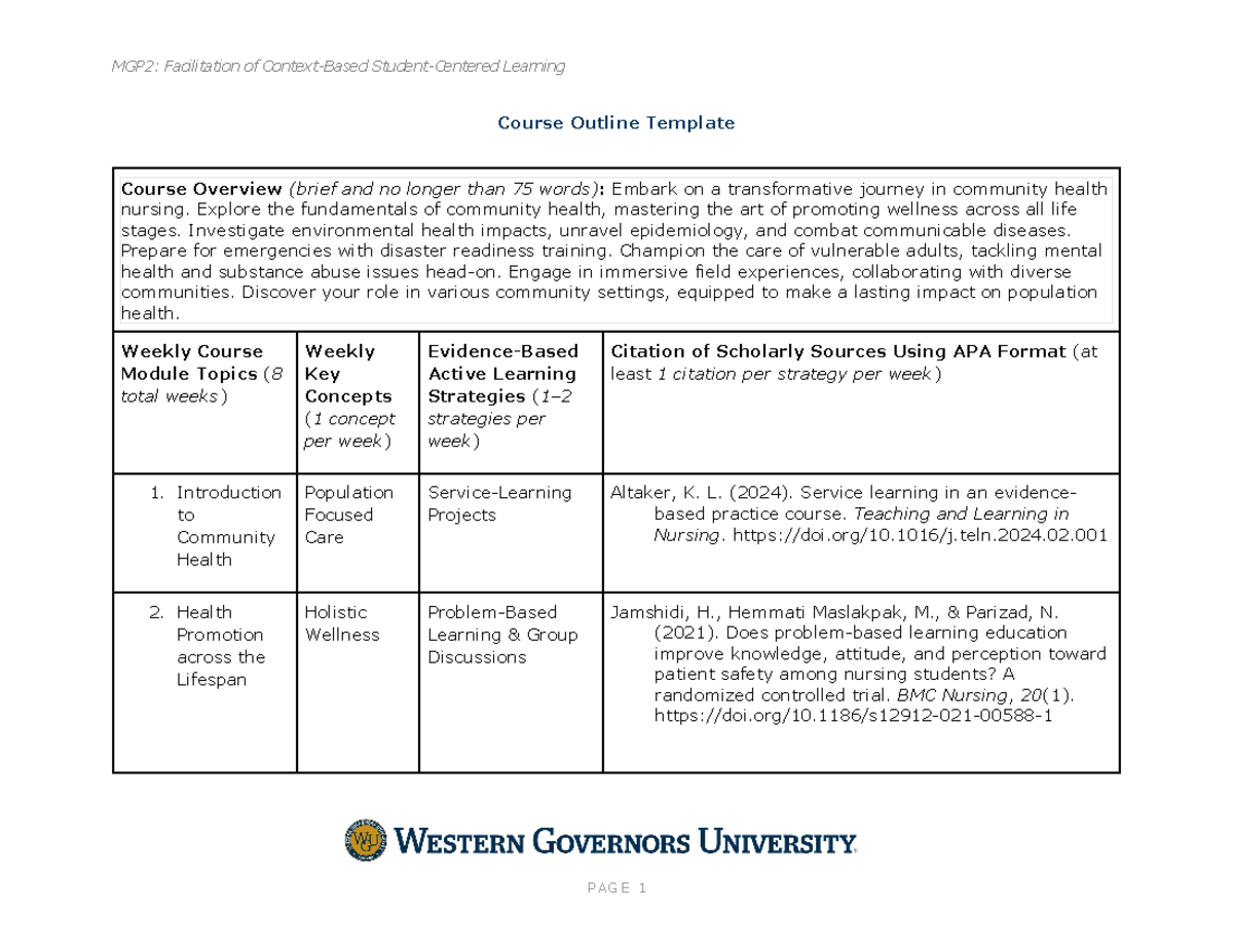 C919 Course Outline Template - MGP2: Facilitation of Context-Based ...
