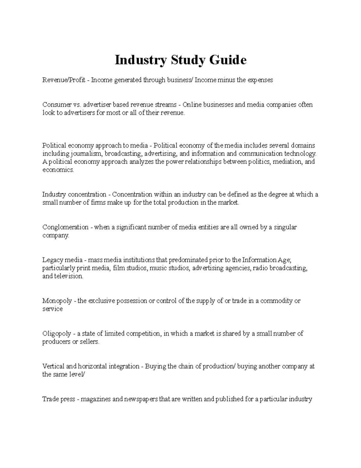 Industry Study Guide - Industry Study Guide Revenue/Profit - Income ...
